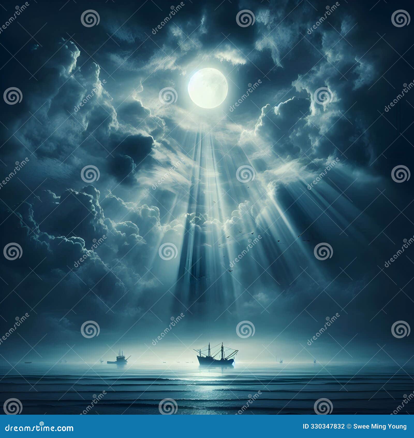 Image of Rays of Moonlight Breaking through the Cloudy Night Sky ...