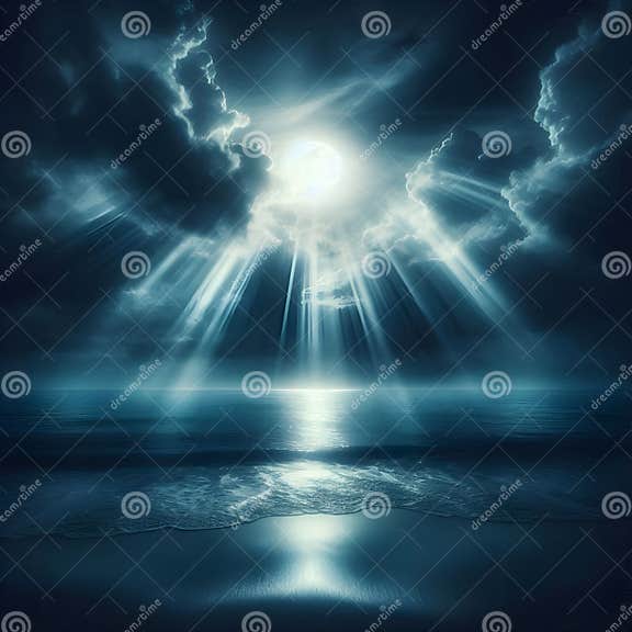 Image of Rays of Moonlight Breaking through the Cloudy Night Sky ...