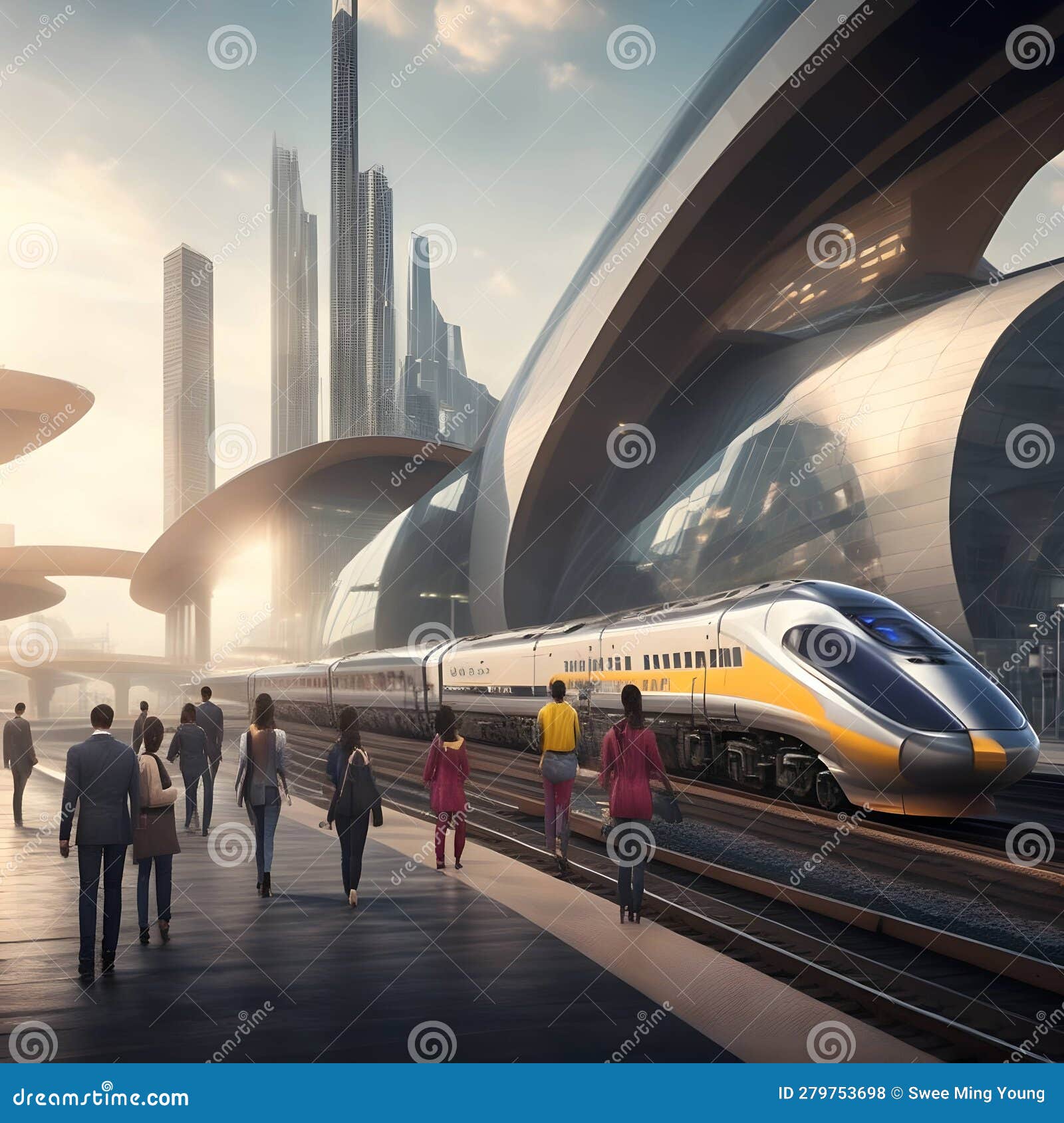 Image of Scene of the Futuristic High Speed Railway System and Station ...