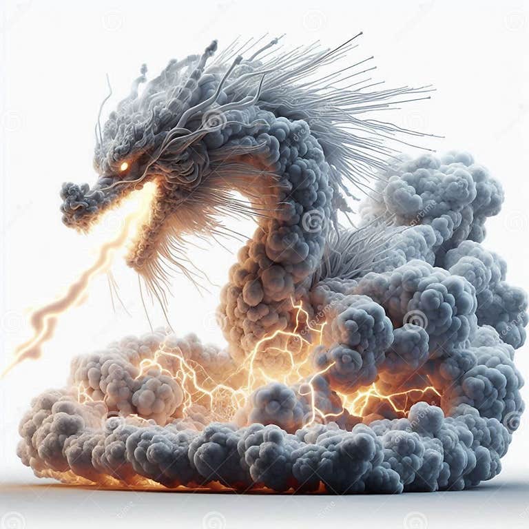 Image of a Sentient Cloud Shaped Like a Dragon with Lightning Glowing ...