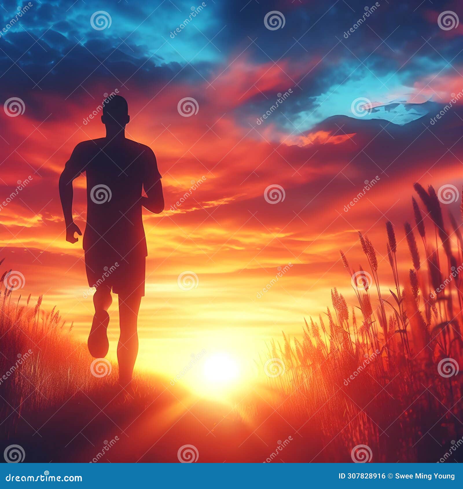 Image of Silhouette of a Jogger Walking into the Sunset, Dreamy and ...
