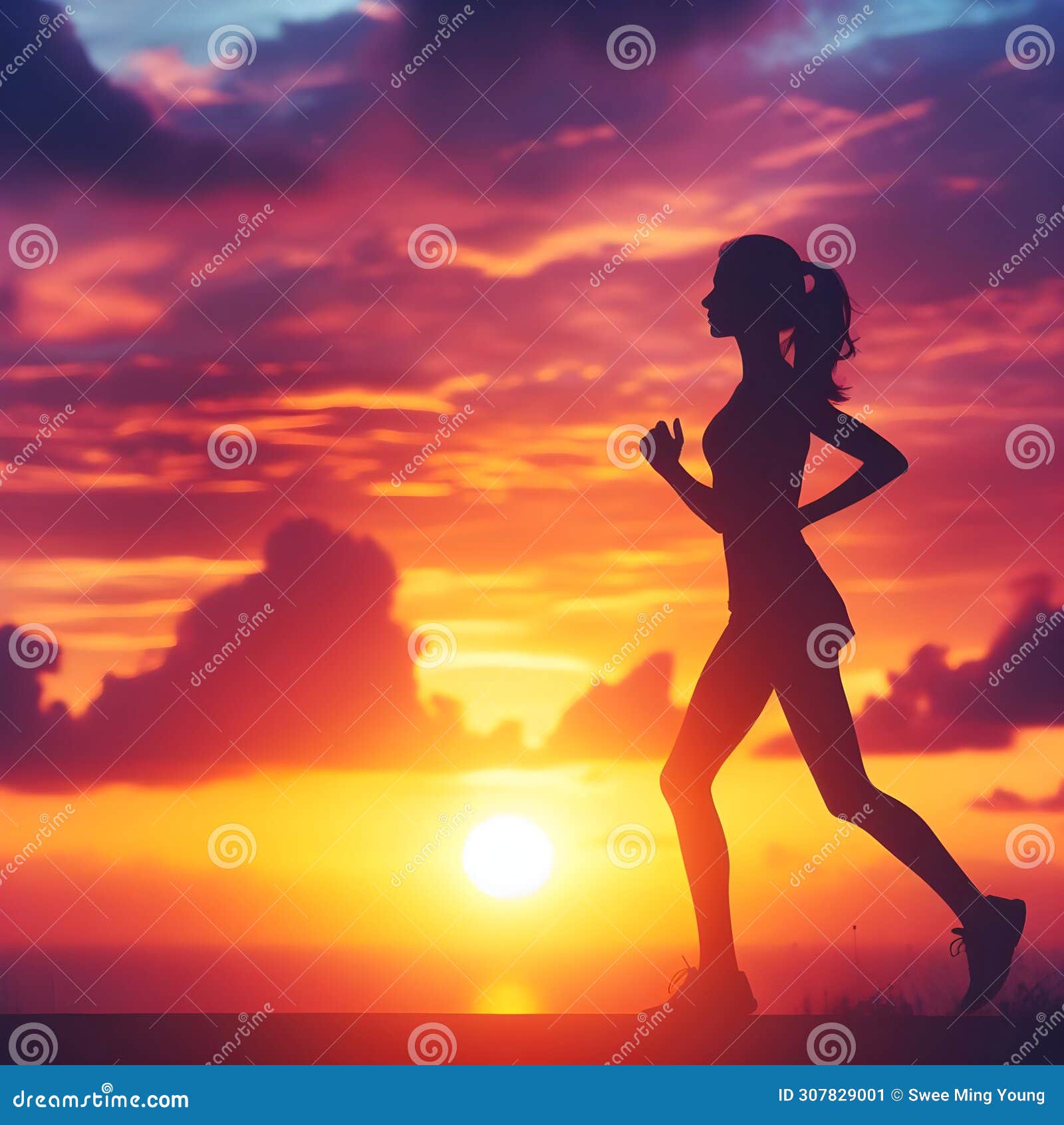 Image of Silhouette of a Jogger Walking into the Sunset, Dreamy and ...