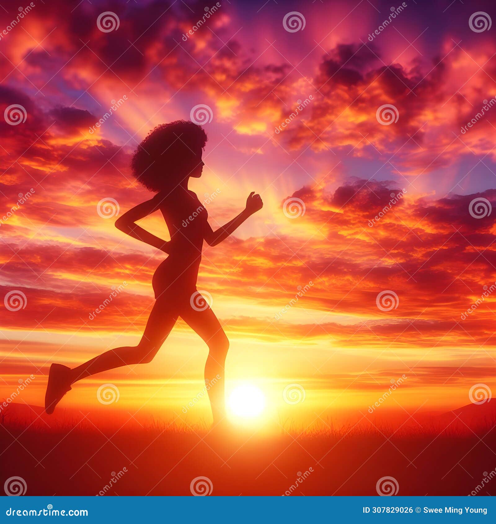 Image of Silhouette of a Jogger Walking into the Sunset, Dreamy and ...