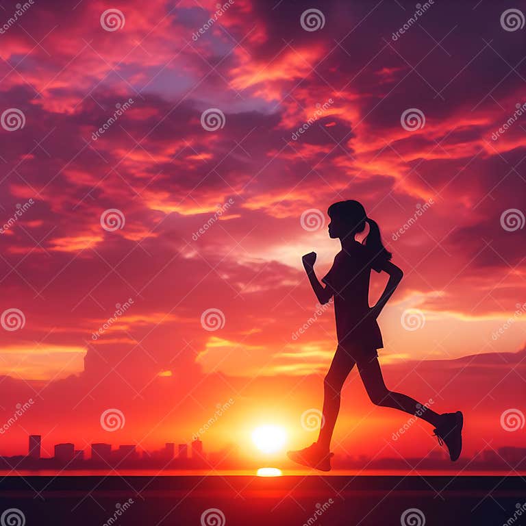 Image of Silhouette of a Jogger Walking into the Sunset, Dreamy and ...