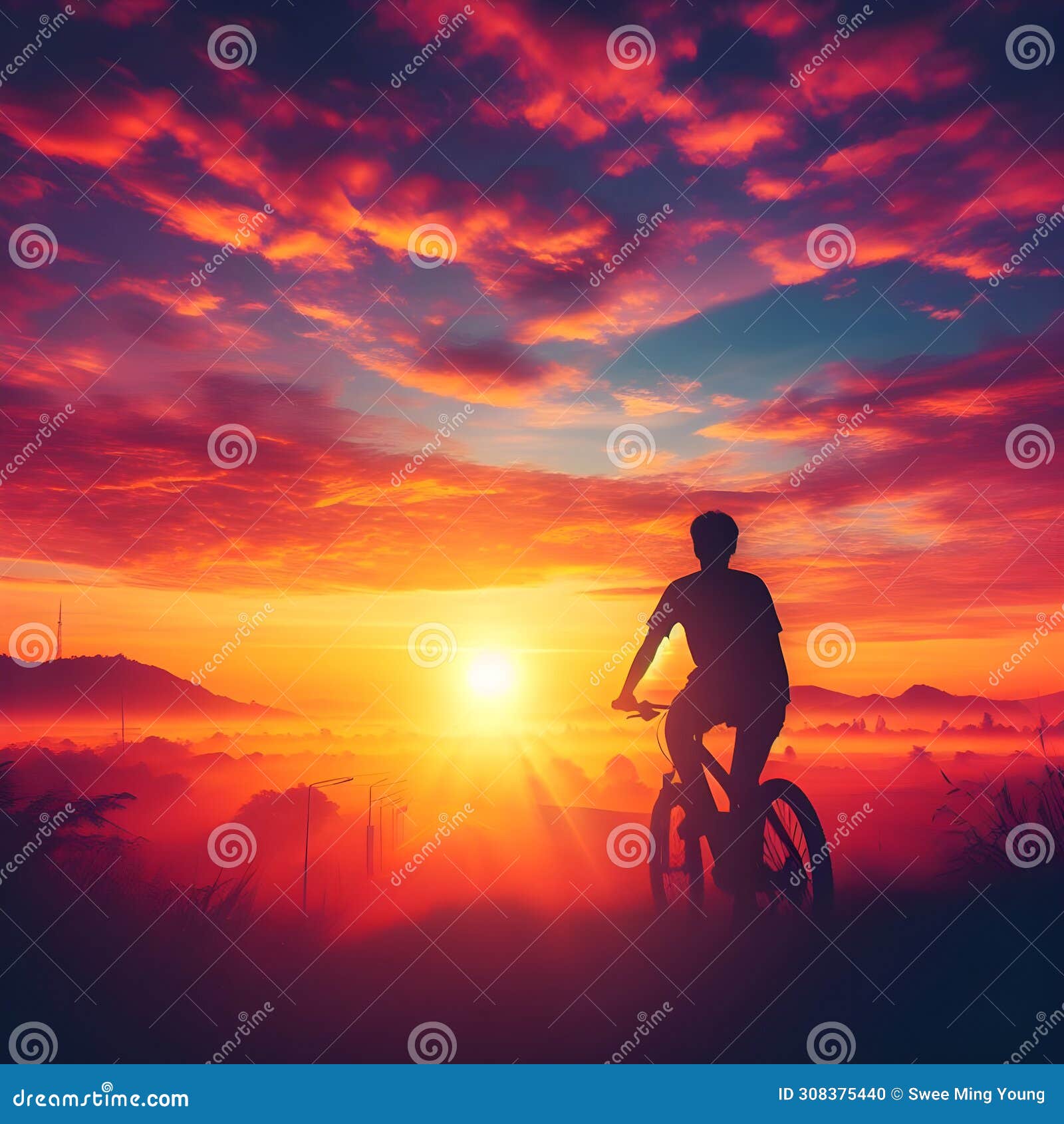 Image of Silhouette of a Person Riding the Bicycle into the Distance ...
