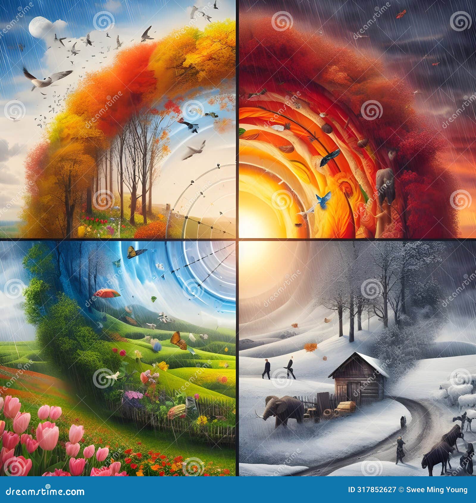 Image of a Single Photo with Four Frames Depicting Winter, Spring ...