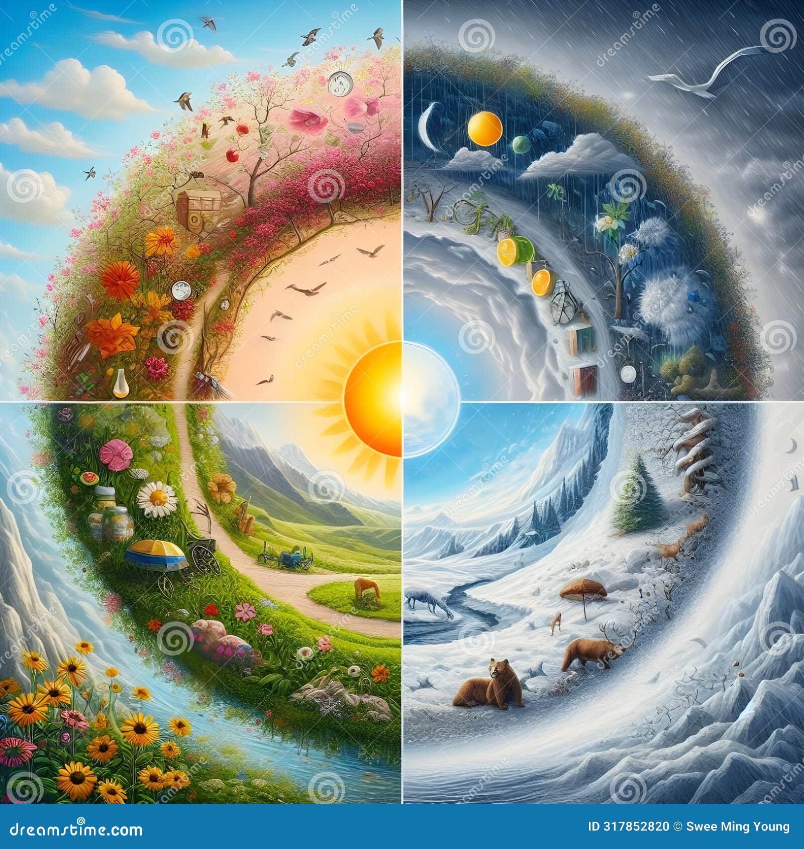 Image of a Single Photo with Four Frames Depicting Winter, Spring ...