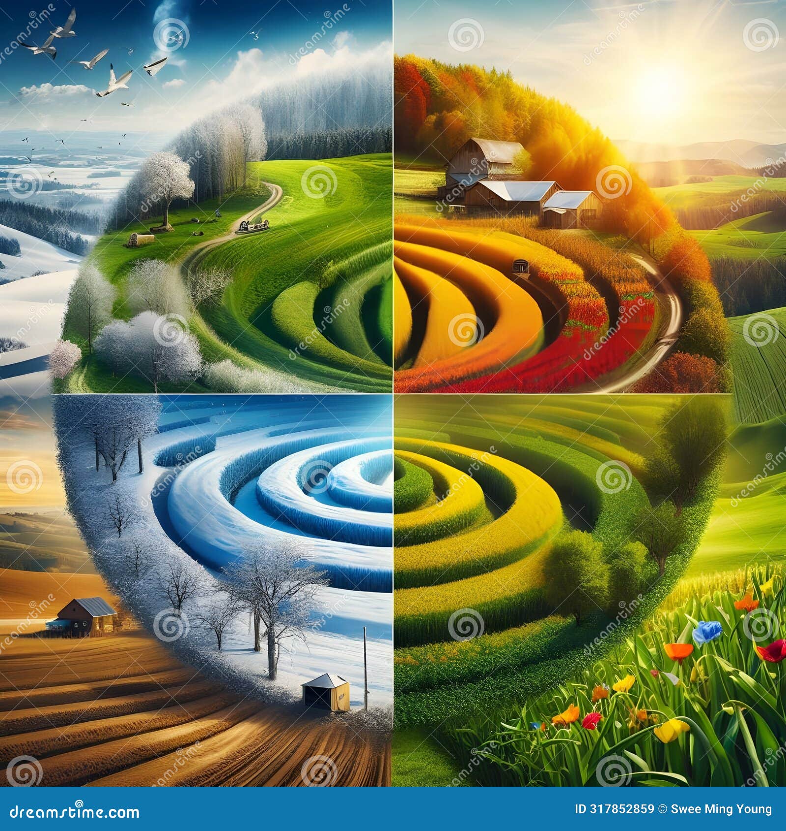 Image of a Single Photo with Four Frames Depicting Winter, Spring ...