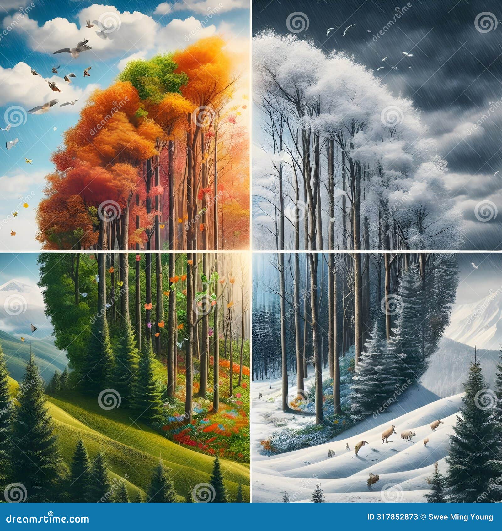 Image of a Single Photo with Four Frames Depicting Winter, Spring ...