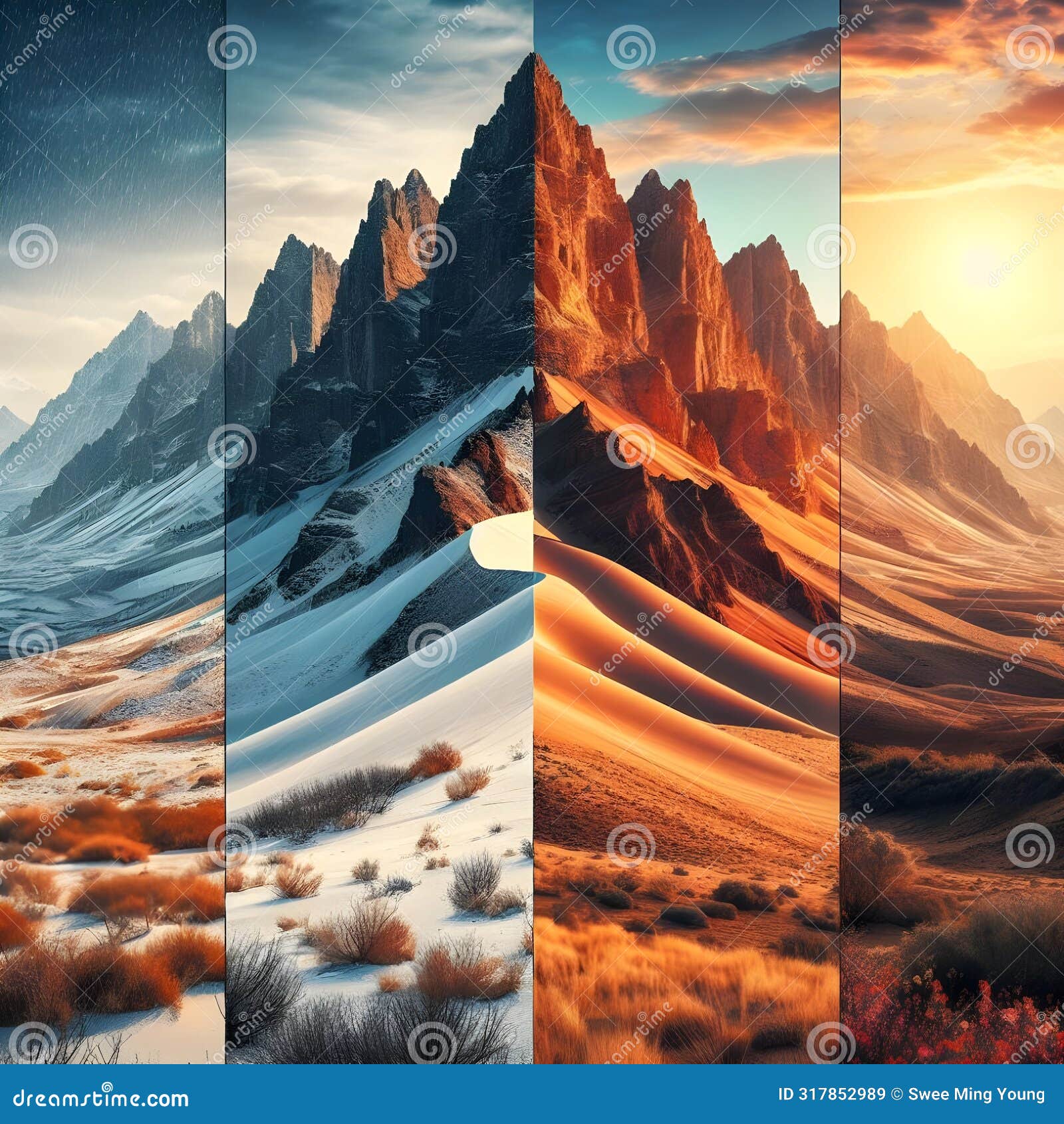Image of a Single Photo with Four Frames Depicting Winter, Spring ...