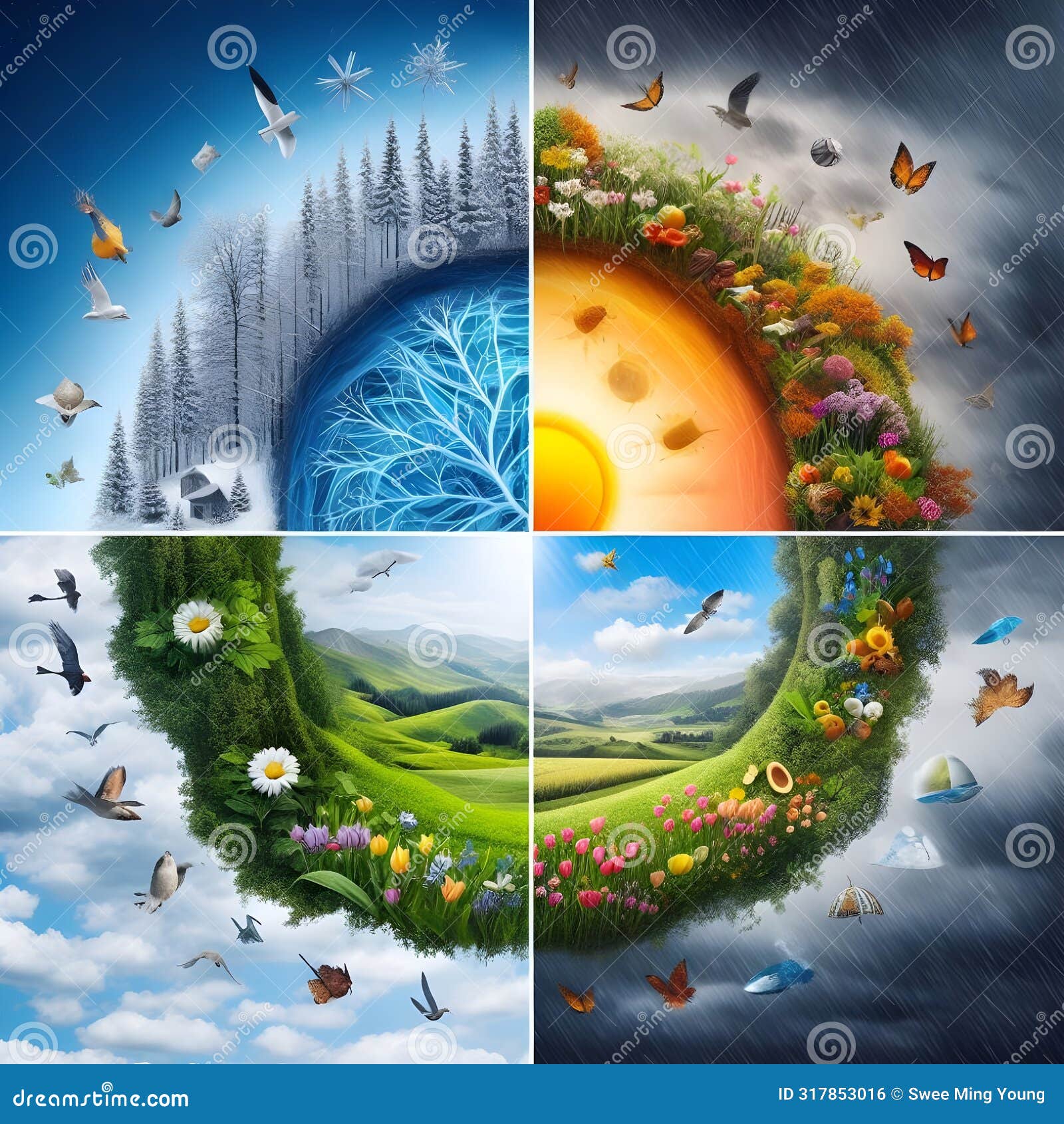 Image of a Single Photo with Four Frames Depicting Winter, Spring ...