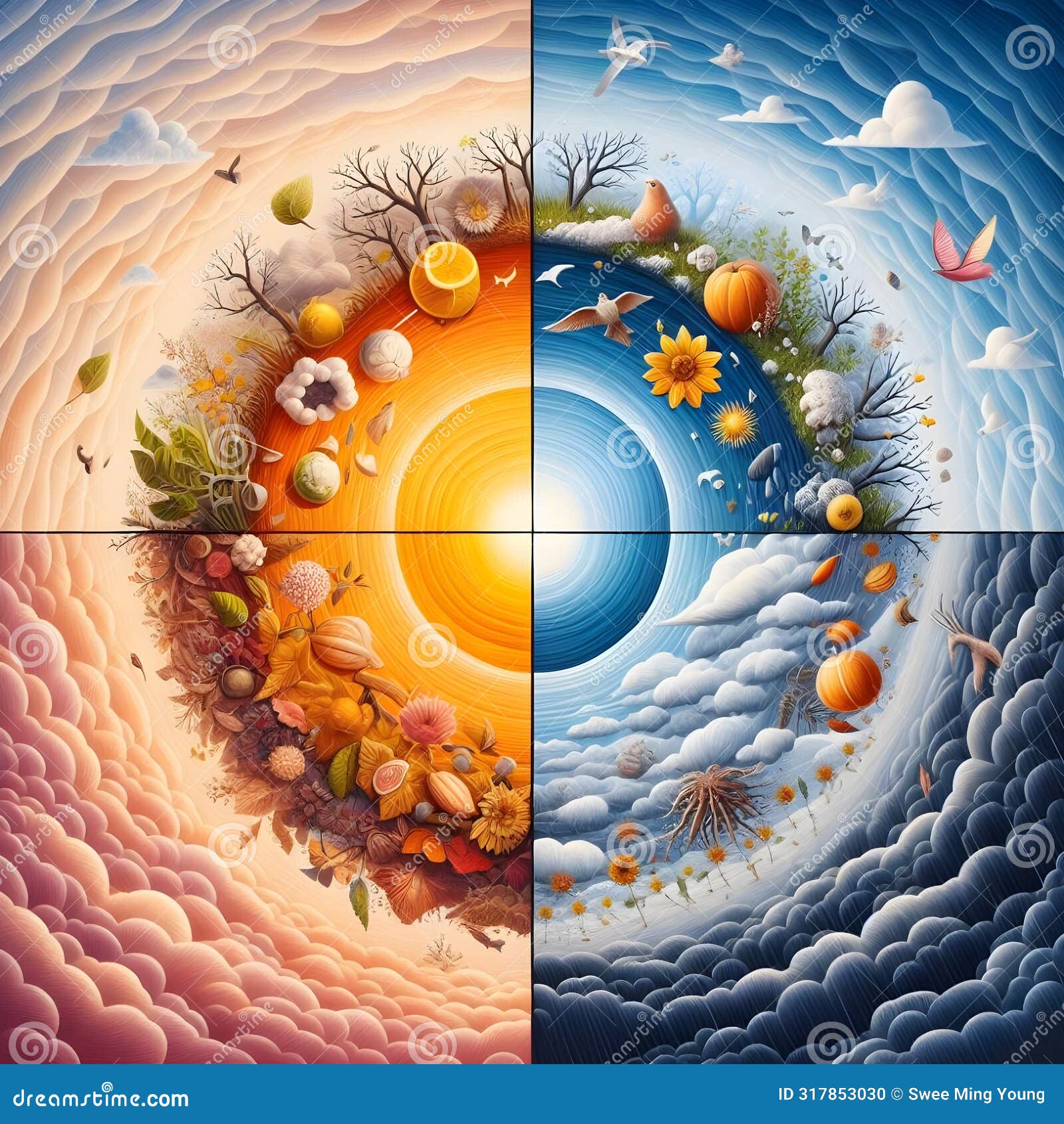 Image of a Single Photo with Four Frames Depicting Winter, Spring ...