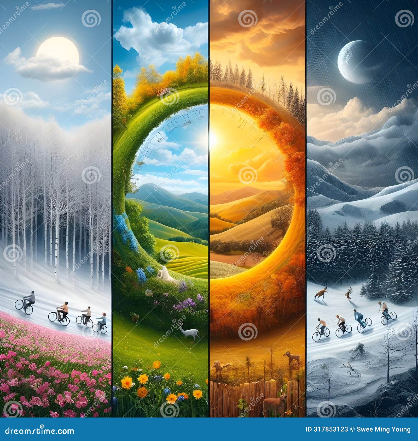 Image of a Single Photo with Four Frames Depicting Winter, Spring ...