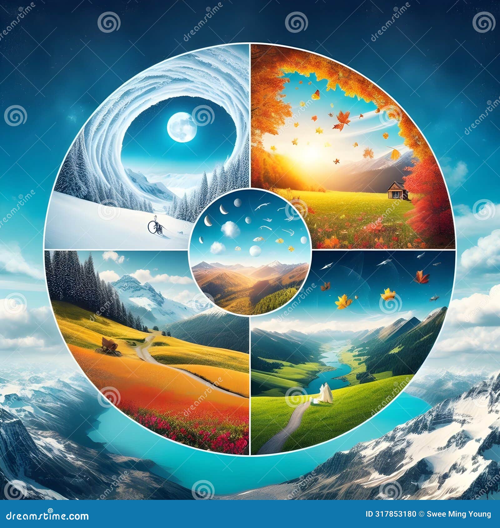 Image of a Single Photo with Four Frames Depicting Winter, Spring ...