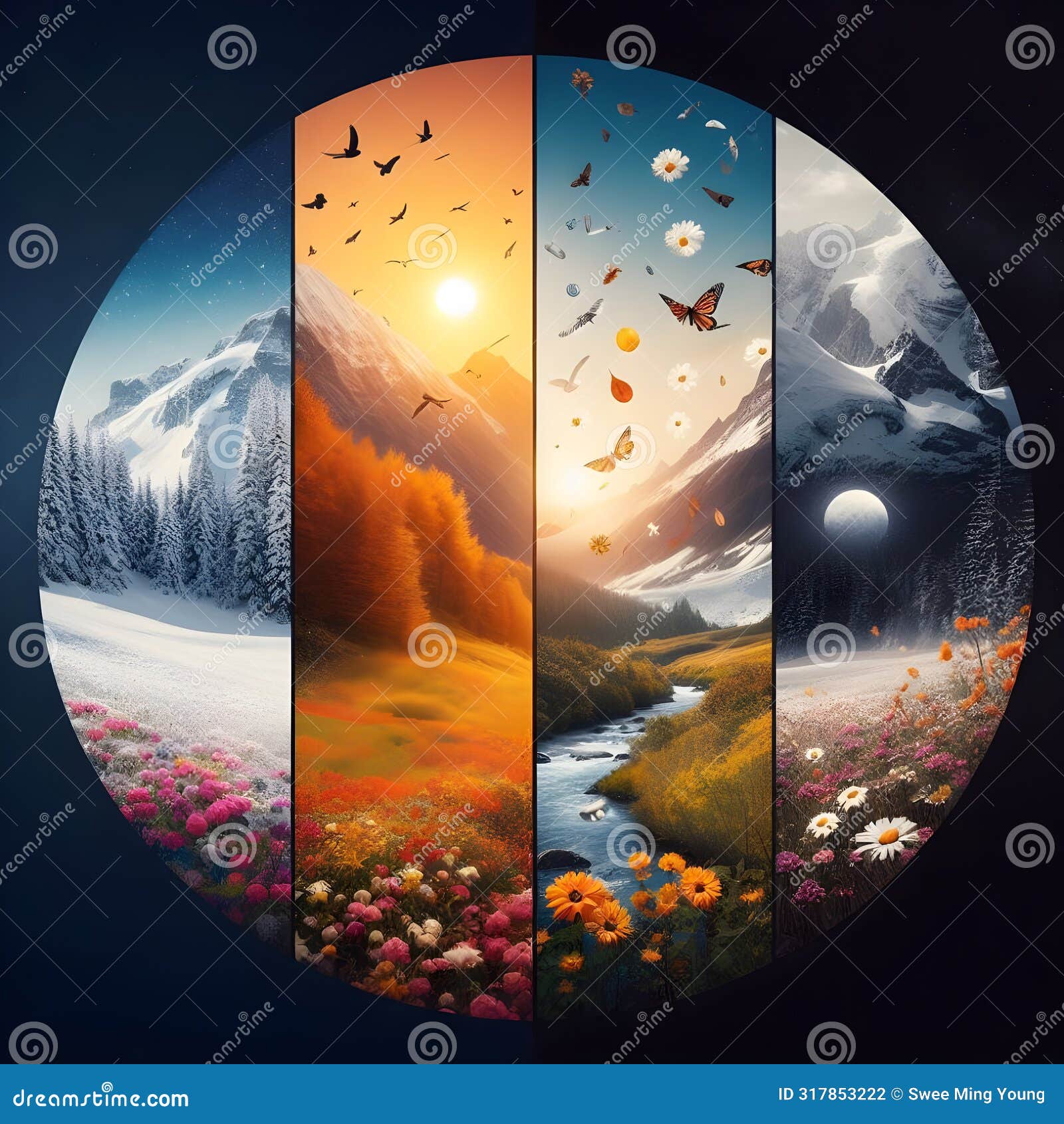 Image of a Single Photo with Four Frames Depicting Winter, Spring ...