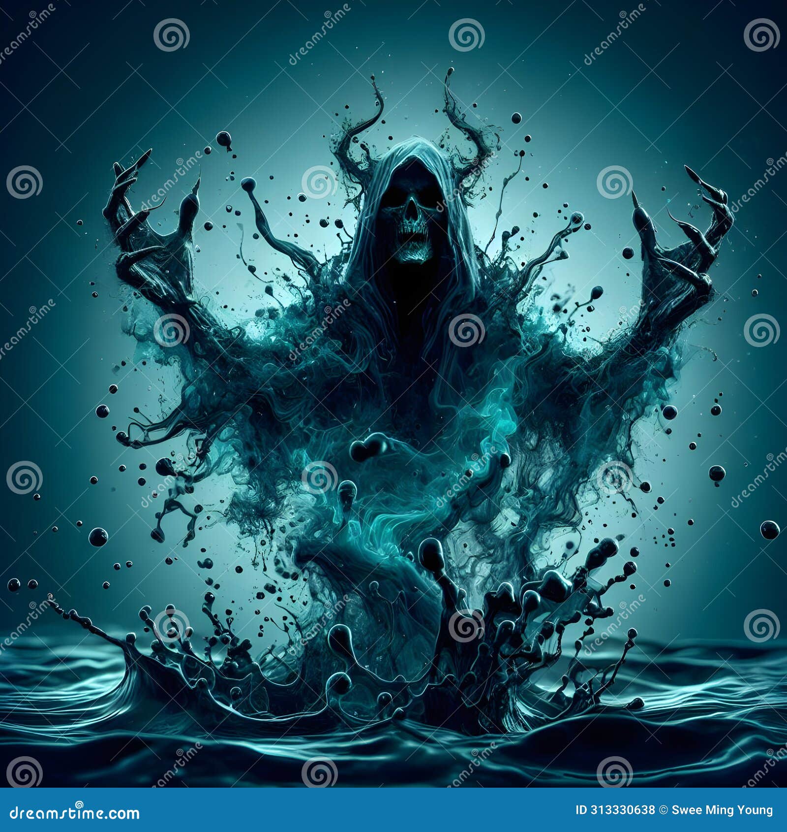 Image of Sinister Spirit Rising Up from Liquid Splash Art. Stock ...
