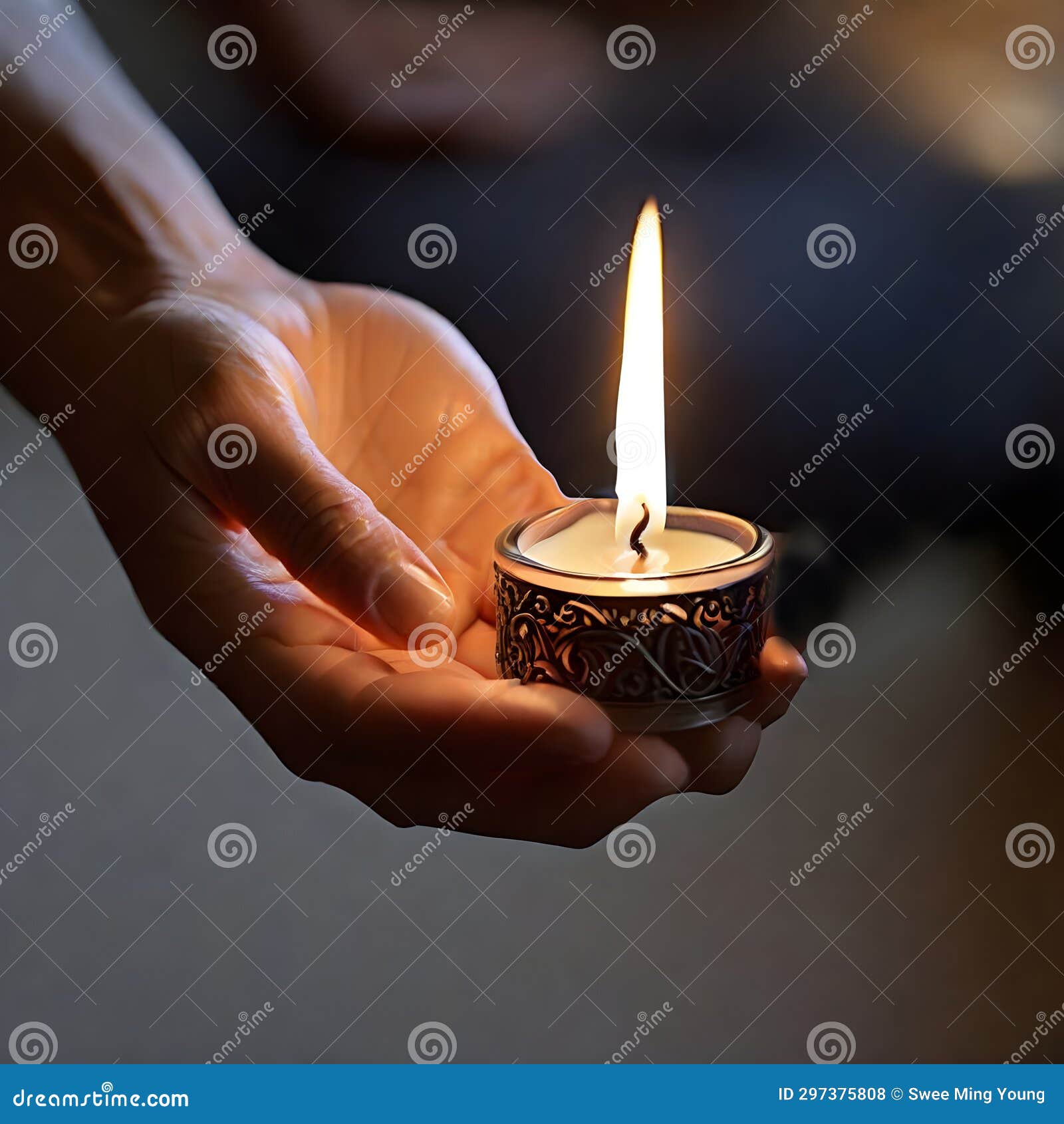 Image of the Small Candle Burning Held in Hands. Stock Illustration ...