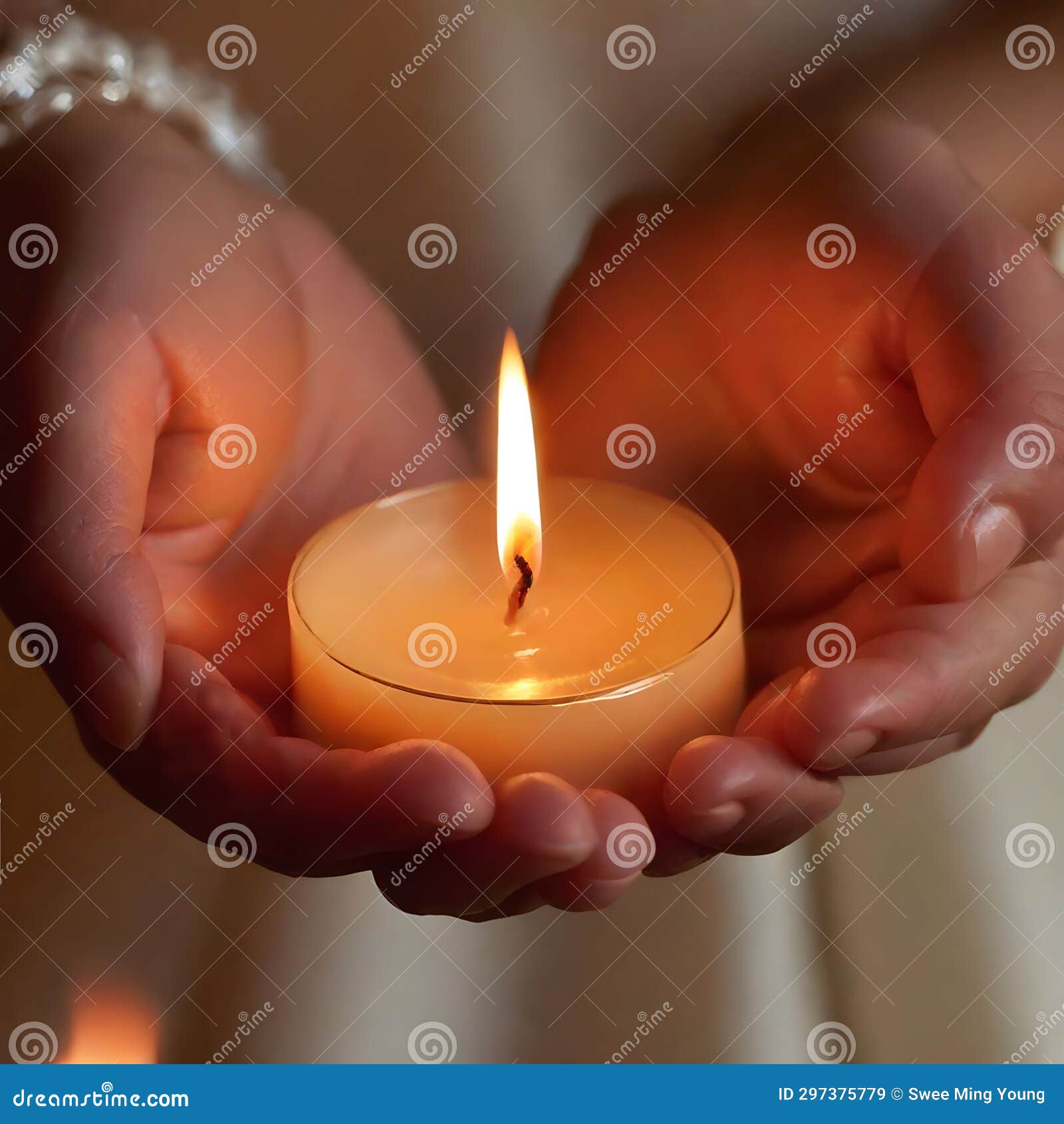 Image of the Small Candle Burning Held in Hands. Stock Illustration ...