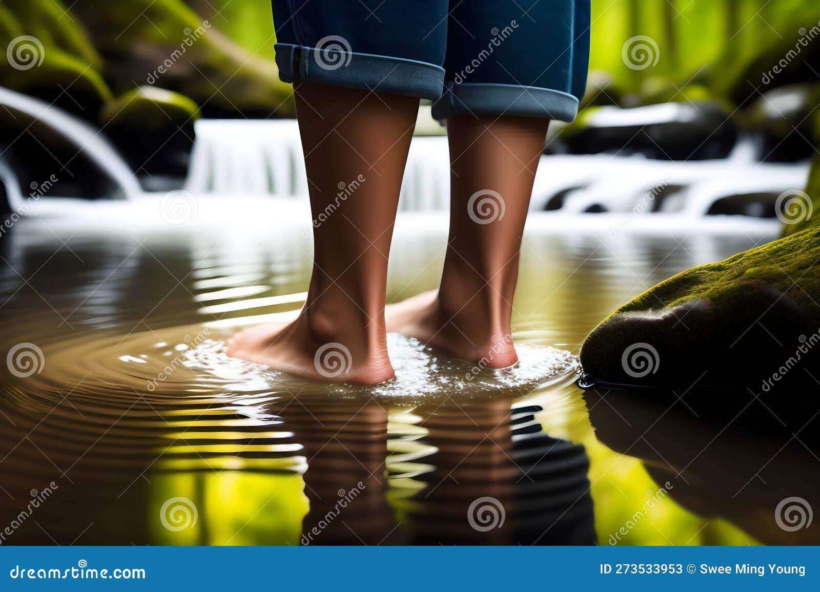 Image of Someone Bare Feet Soaking and Walking in a Flowing River ...