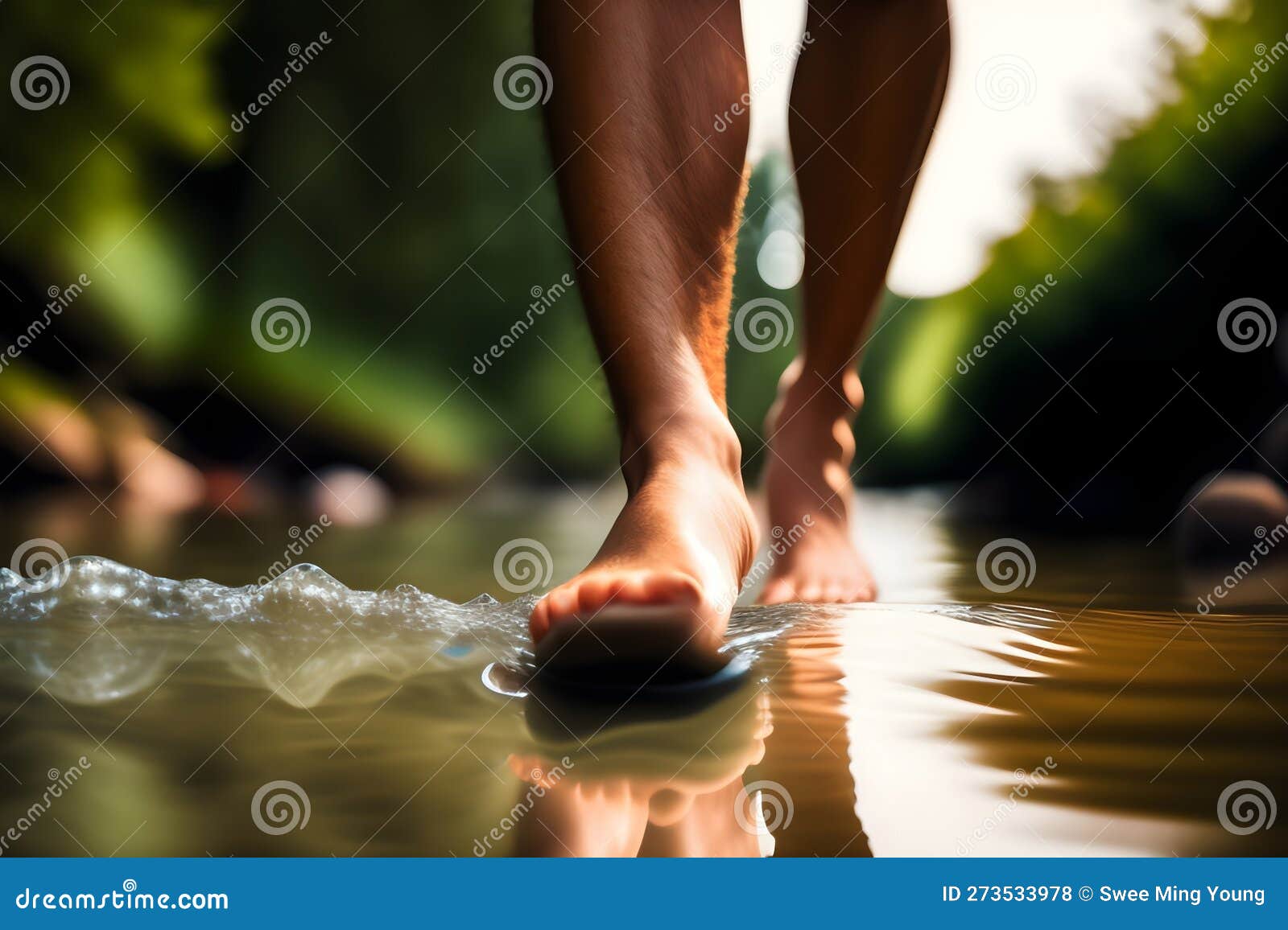 Image of Someone Bare Feet Soaking and Walking in a Flowing River ...