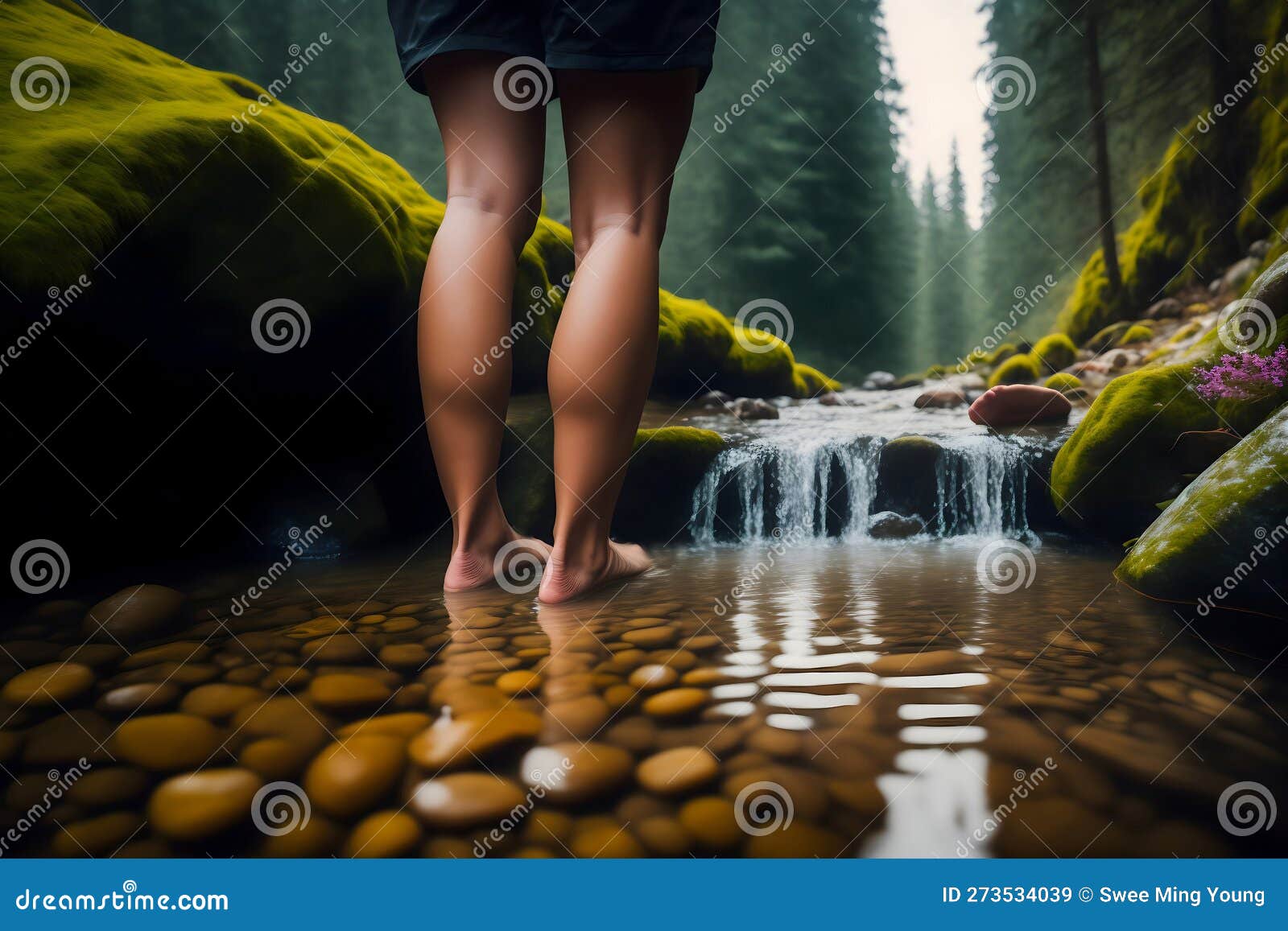 Image of Someone Bare Feet Soaking and Walking in a Flowing River ...