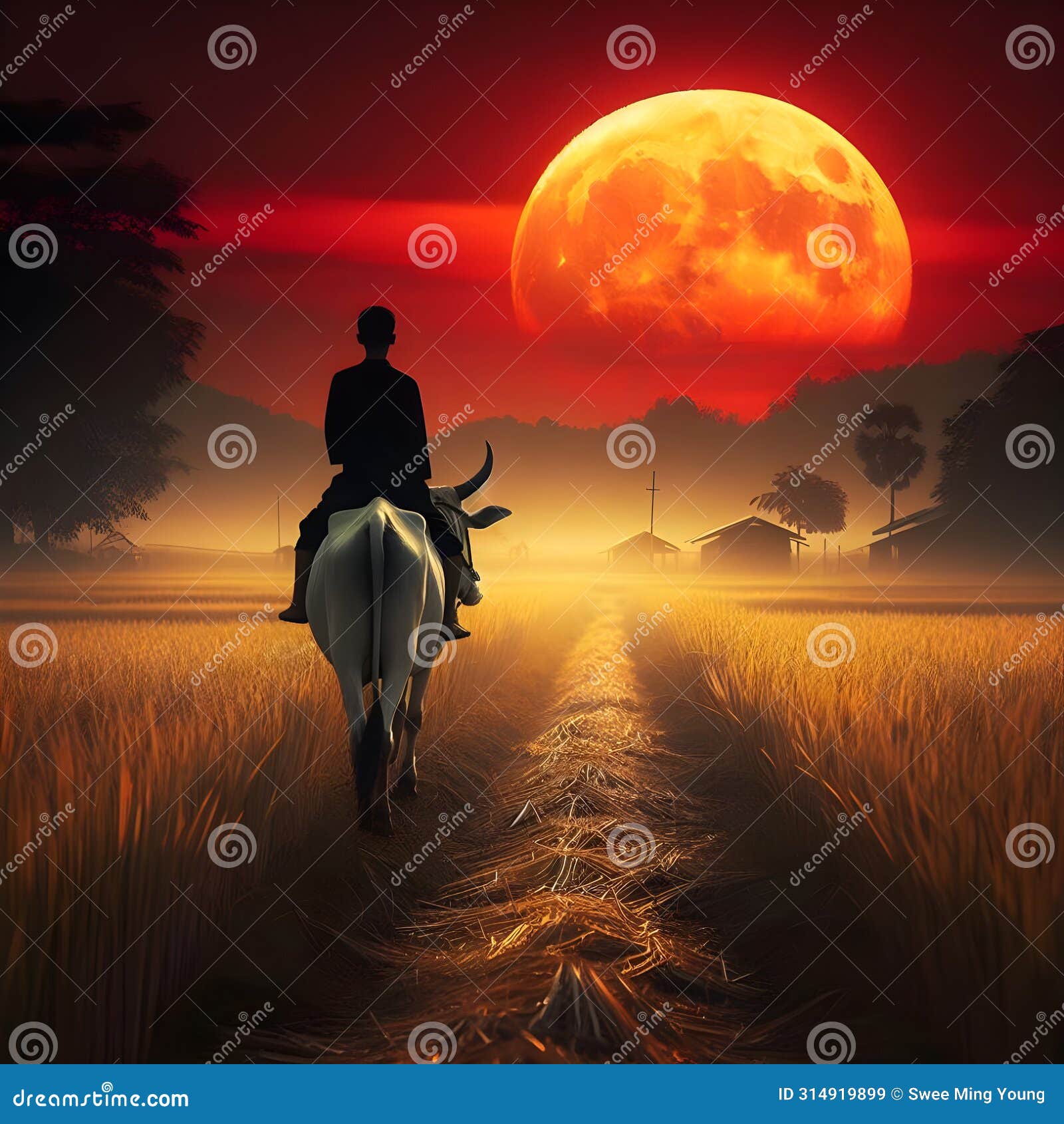Image of a Someone Riding Off into the Distance, Yellow Moon,sunset ...