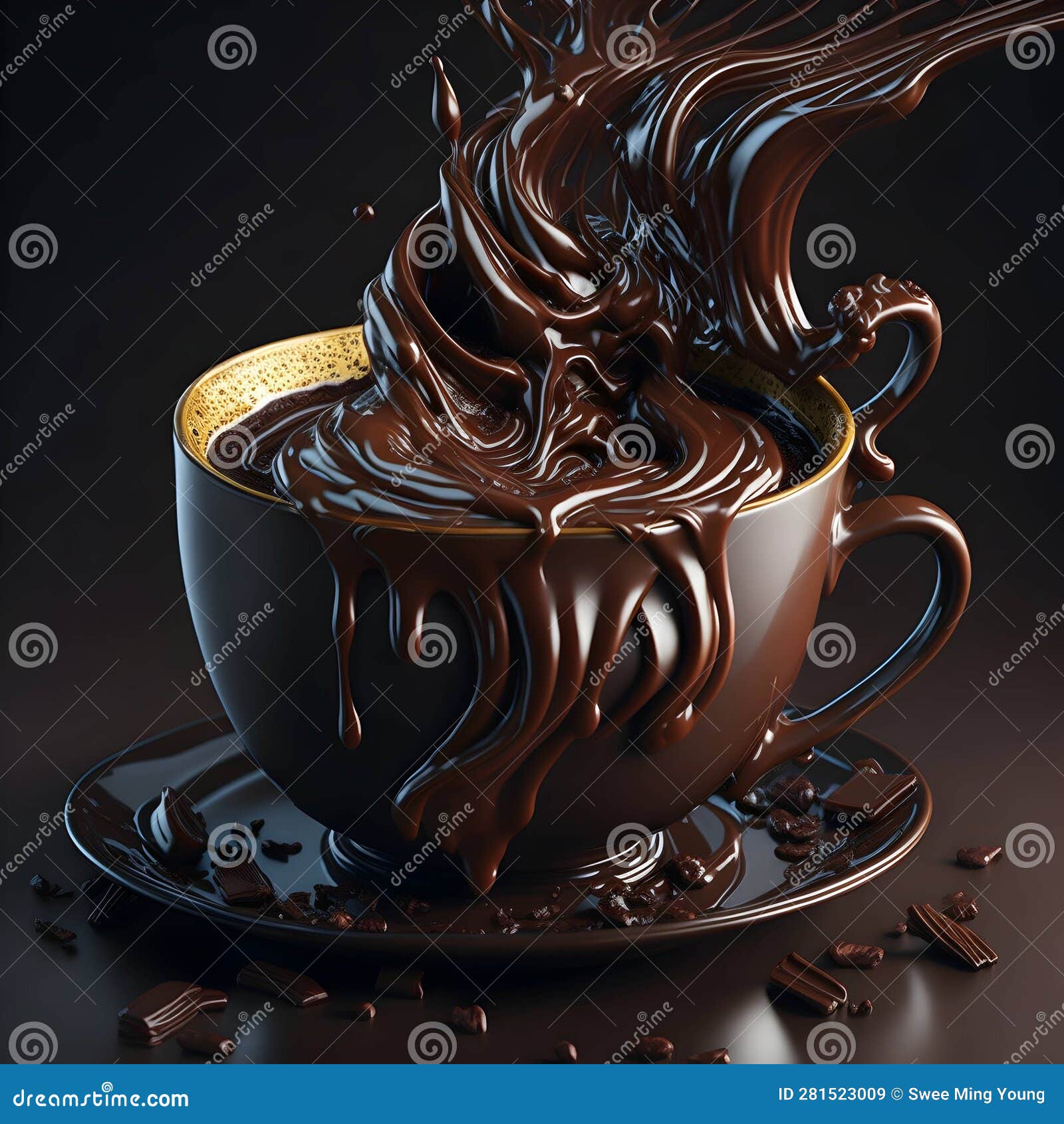 Image of a Steaming Hot Cup of Coffee Meets Cascading Ribbon of Melted ...