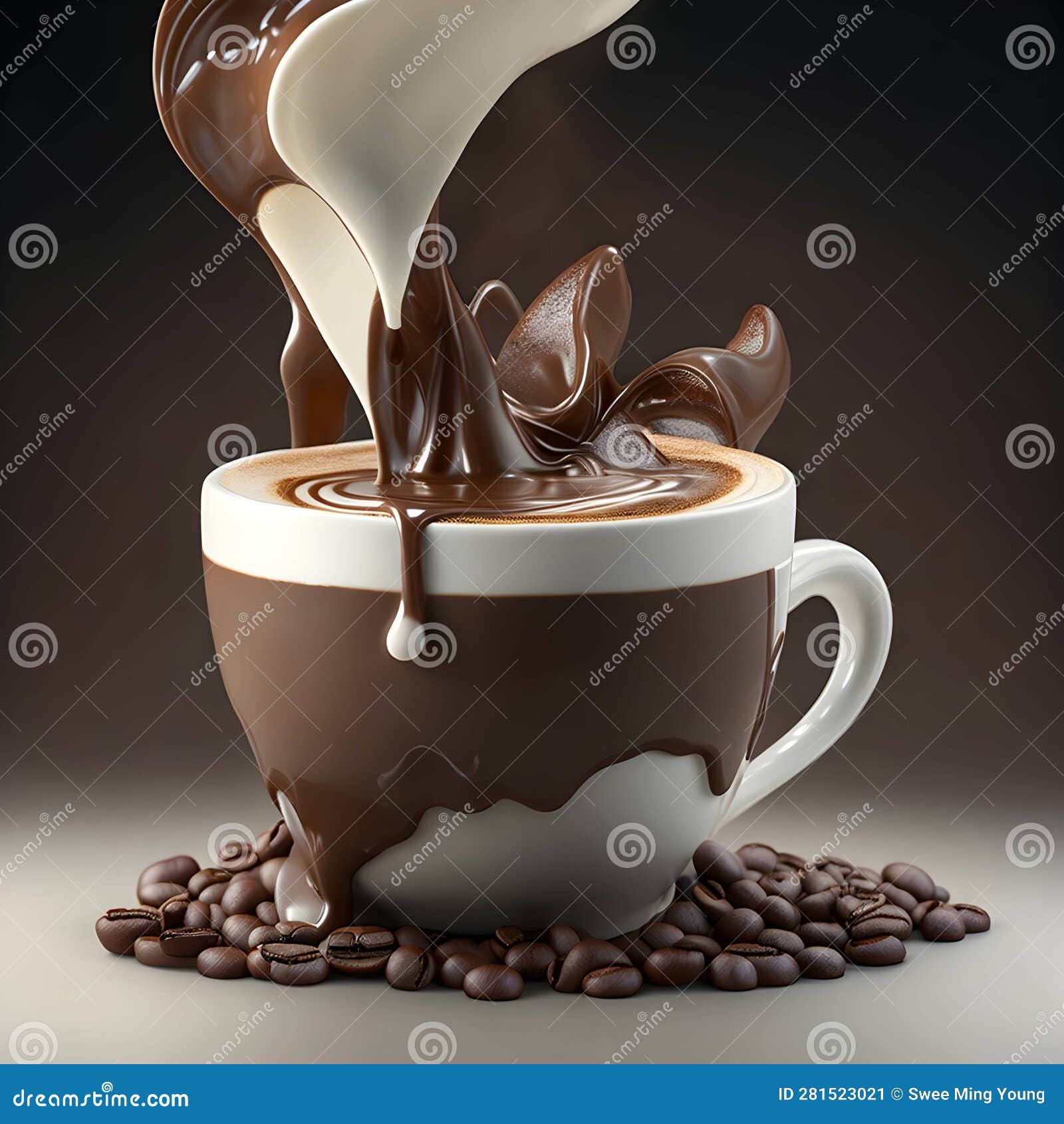 Image of a Steaming Hot Cup of Coffee Meets Cascading Ribbon of Melted ...