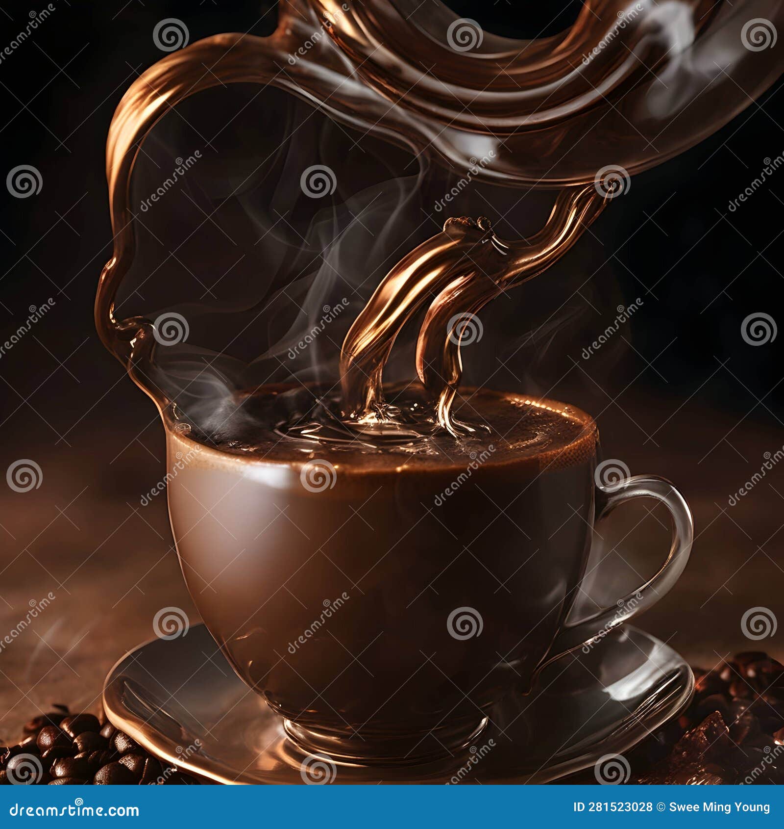 Image of a Steaming Hot Cup of Coffee Meets Cascading Ribbon of Melted ...