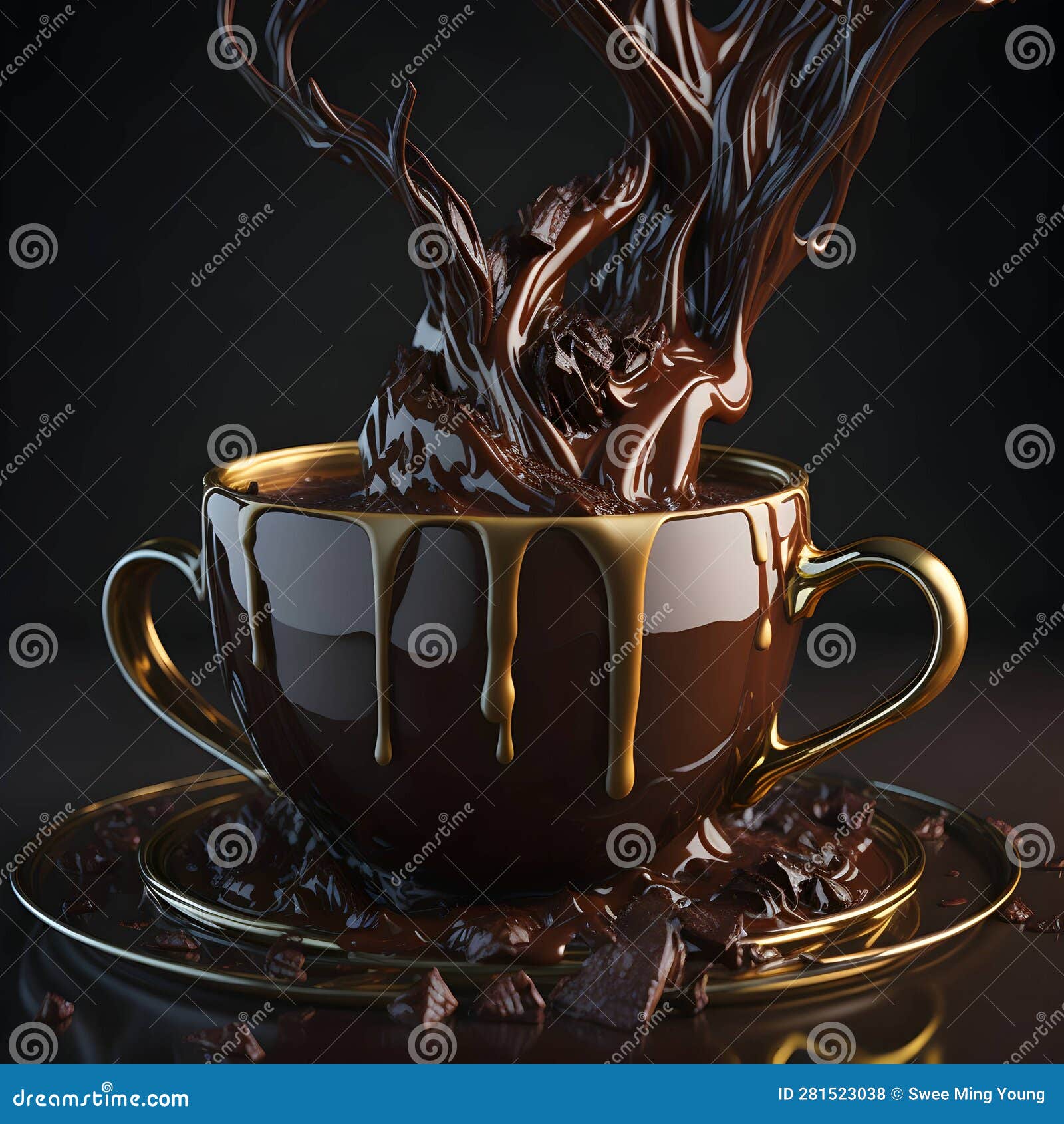 Image of a Steaming Hot Cup of Coffee Meets Cascading Ribbon of Melted ...
