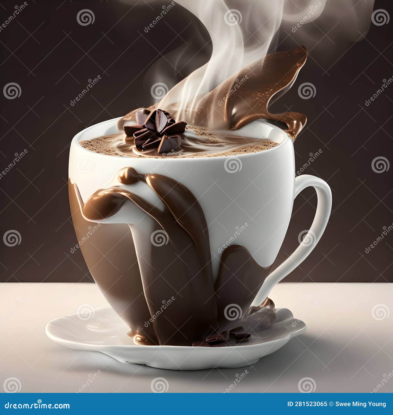 Image of a Steaming Hot Cup of Coffee Meets Cascading Ribbon of Melted ...