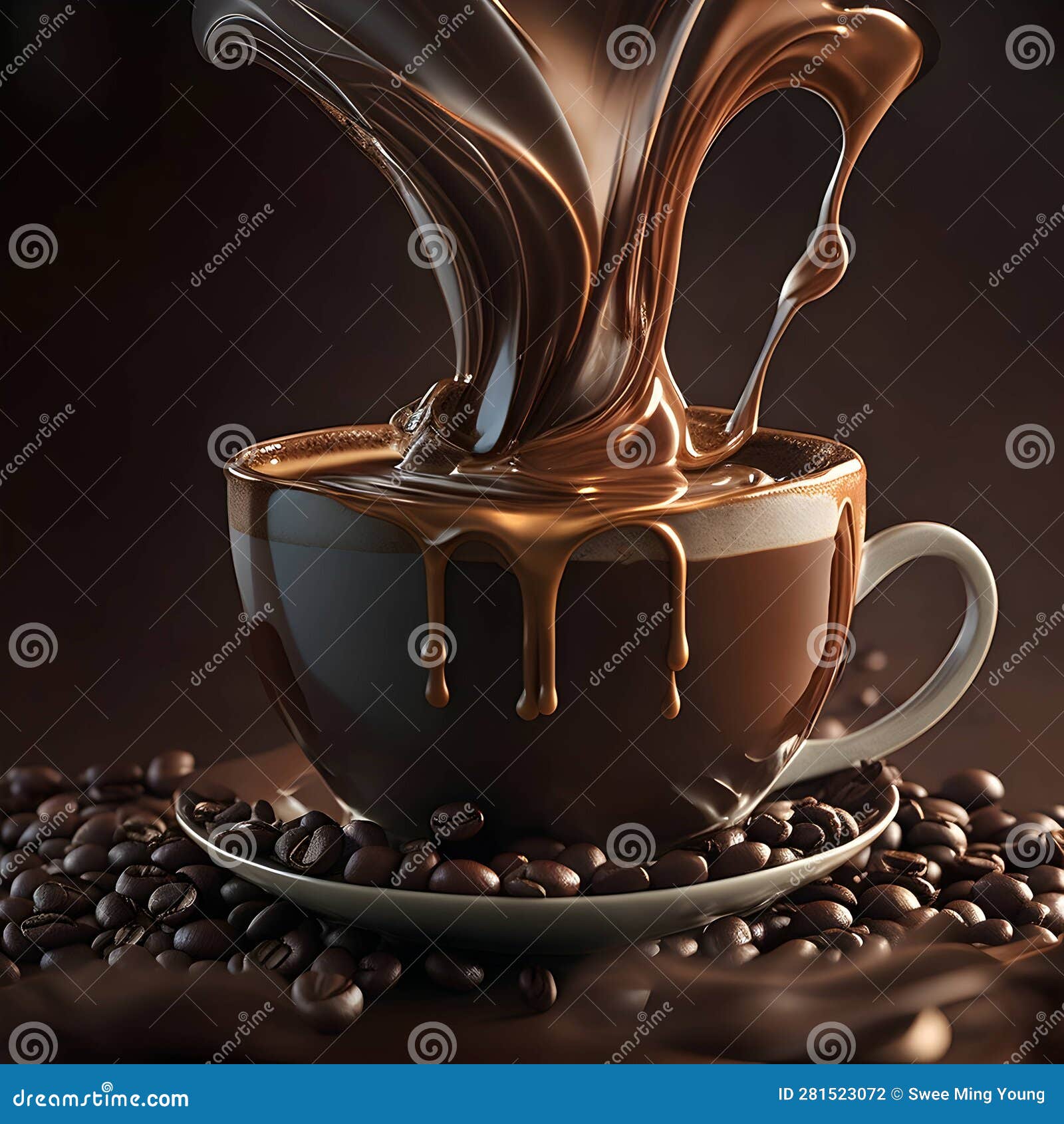 Image of a Steaming Hot Cup of Coffee Meets Cascading Ribbon of Melted ...