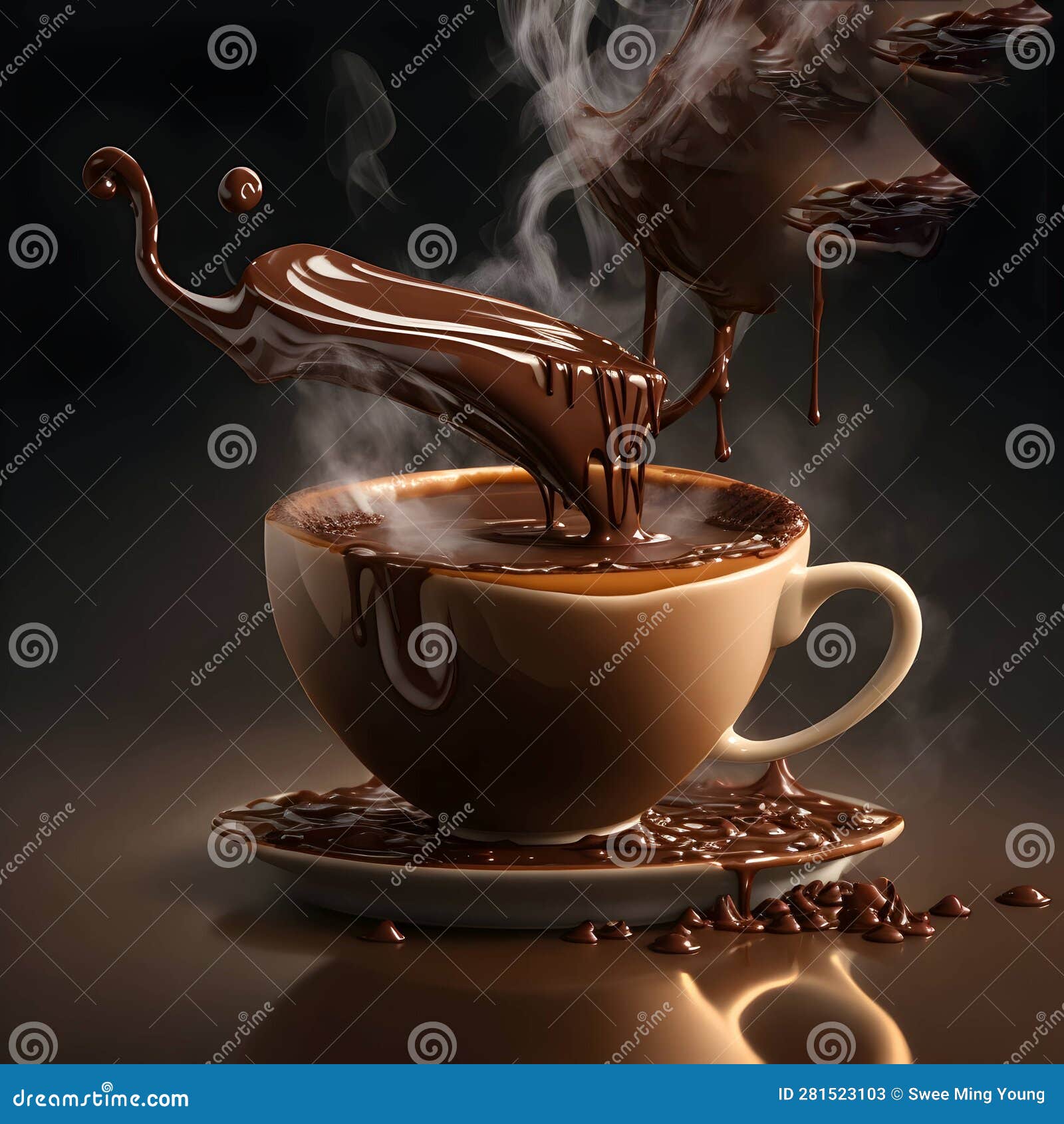 Image of a Steaming Hot Cup of Coffee Meets Cascading Ribbon of Melted ...