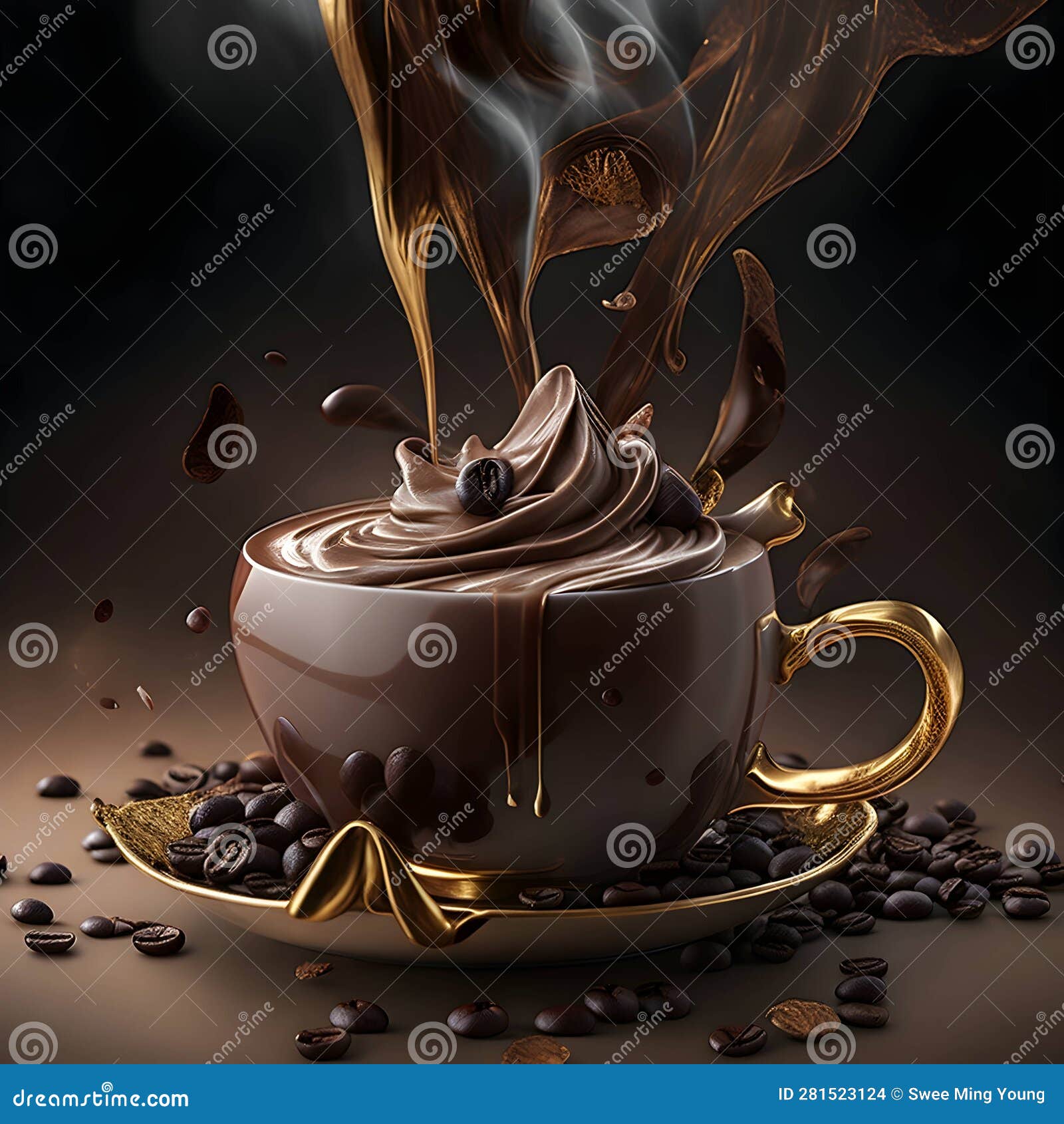 Image of a Steaming Hot Cup of Coffee Meets Cascading Ribbon of Melted ...