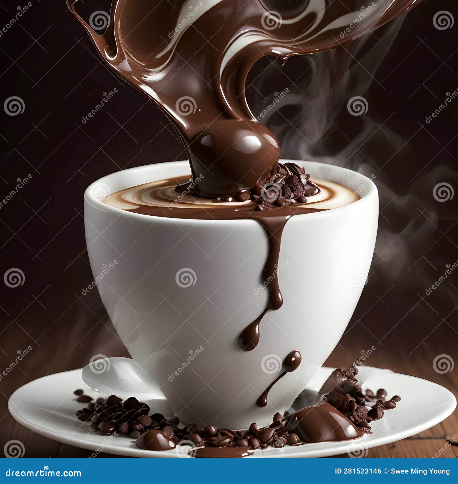 Image of a Steaming Hot Cup of Coffee Meets Cascading Ribbon of Melted ...
