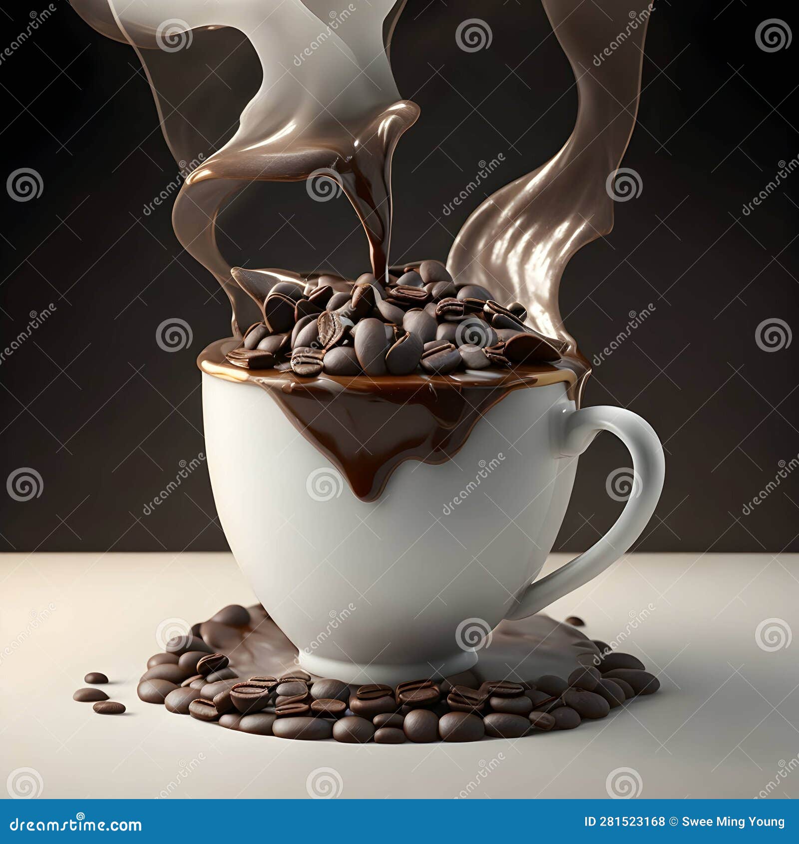 Image of a Steaming Hot Cup of Coffee Meets Cascading Ribbon of Melted ...