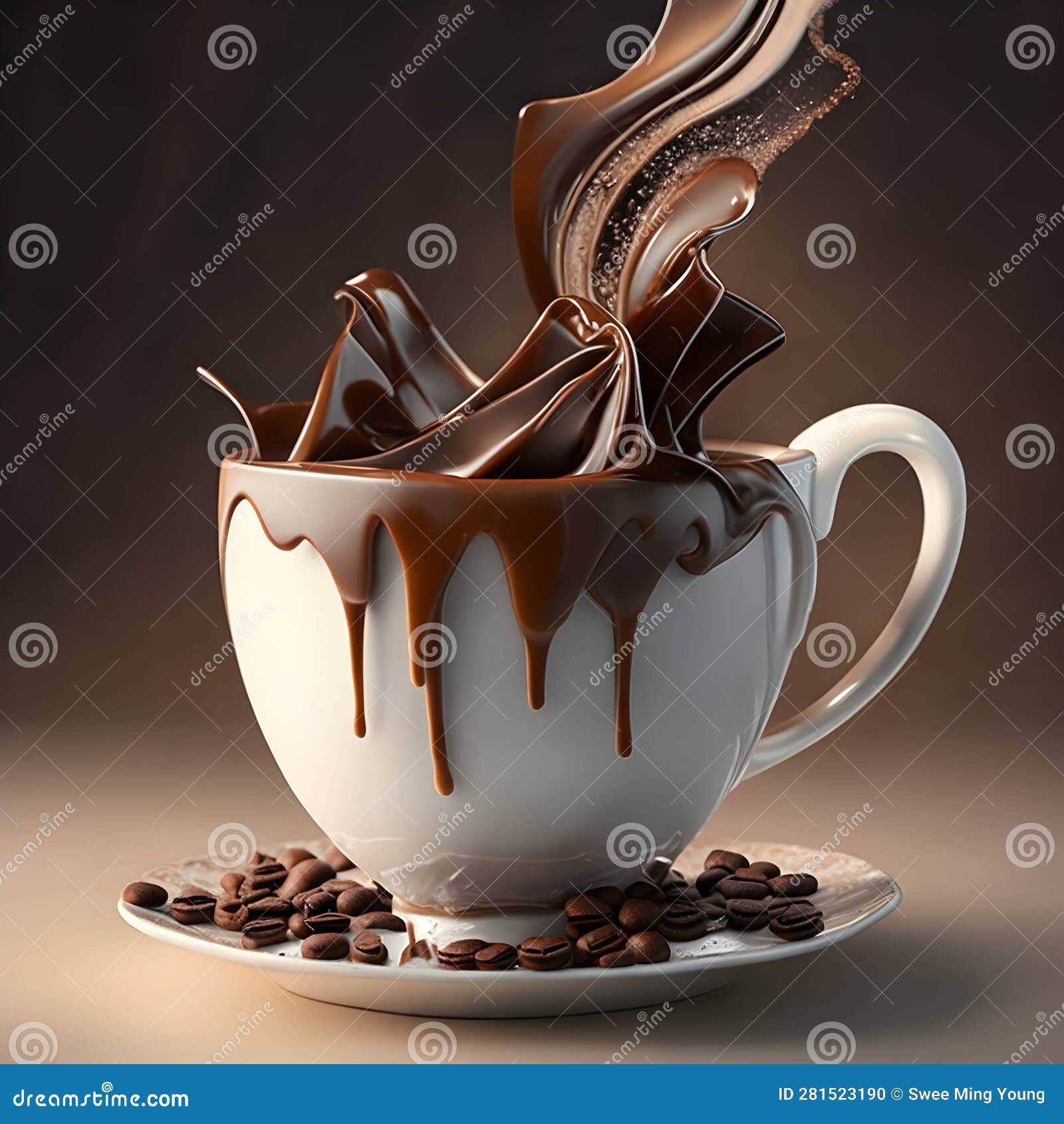 Image of a Steaming Hot Cup of Coffee Meets Cascading Ribbon of Melted ...