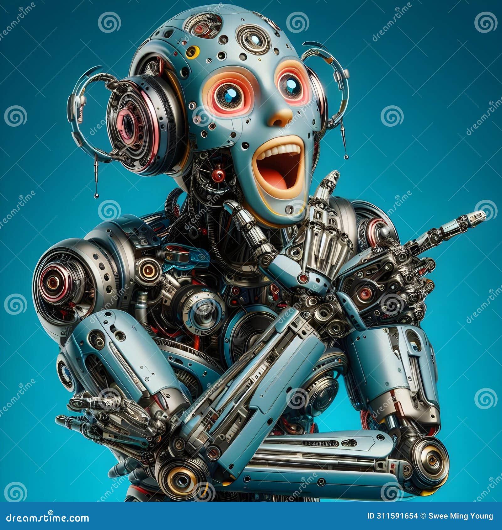 Image of a Surrealistic Gobsmacked AI Robots in Different Facial ...