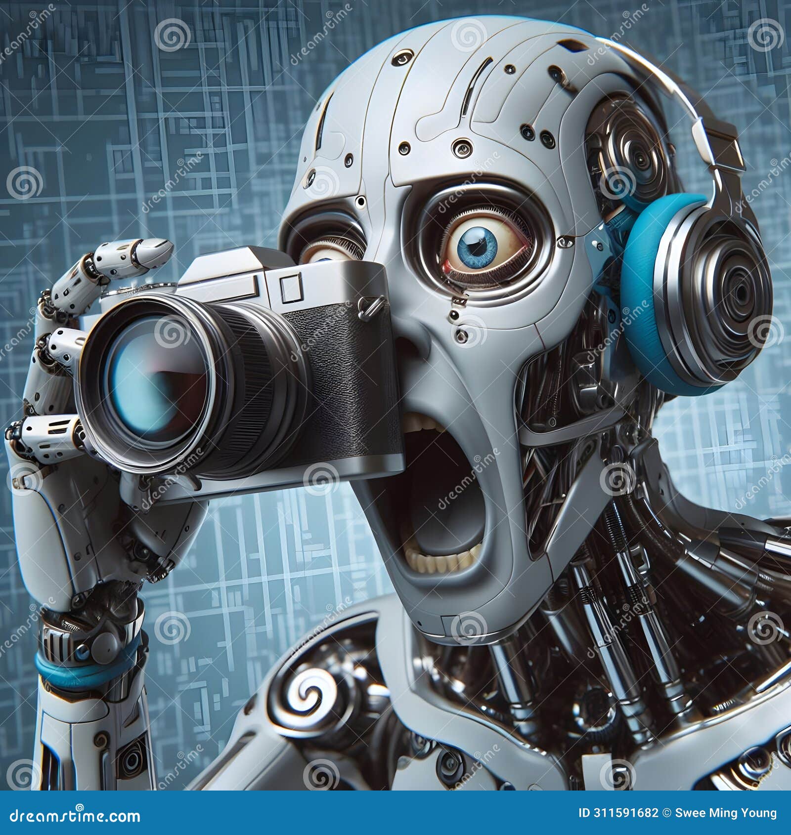 Image of a Surrealistic Gobsmacked AI Robots in Different Facial ...