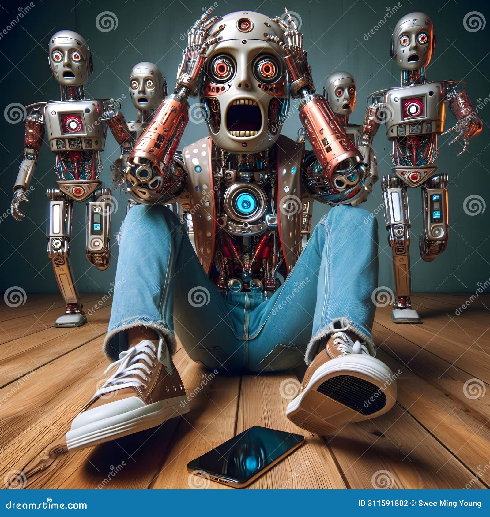 Image of a Surrealistic Gobsmacked AI Robots in Different Facial ...