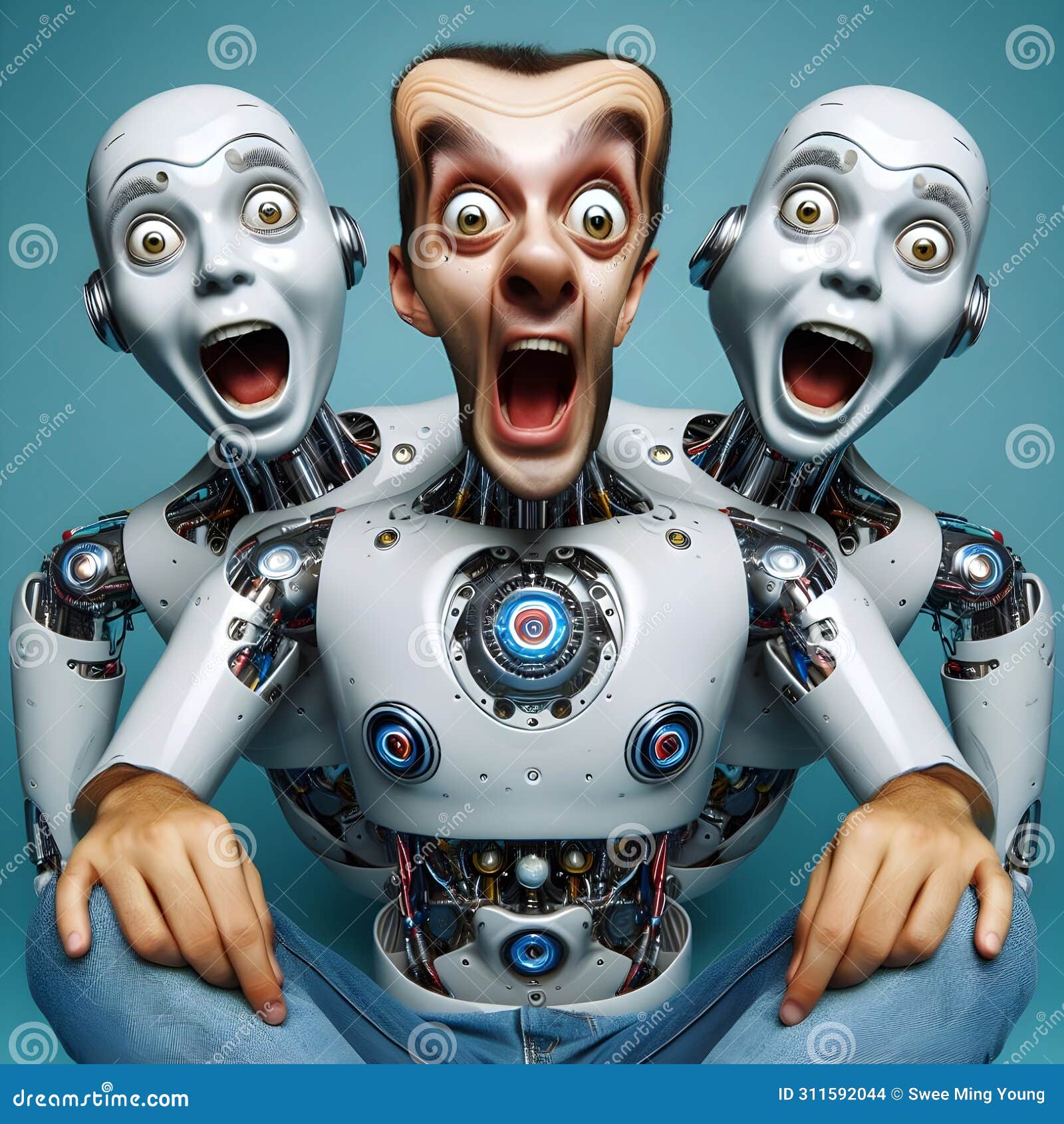 Image of a Surrealistic Gobsmacked AI Robots in Different Facial ...