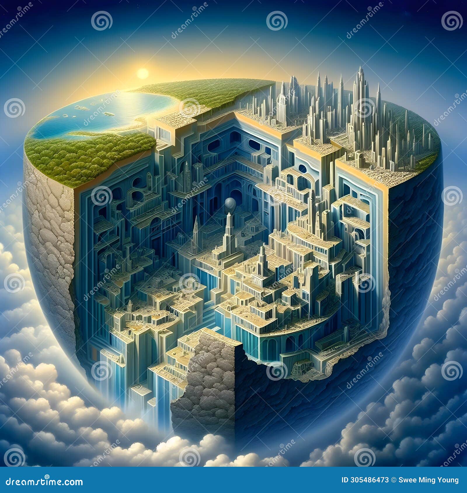 Image of the Surrealistic View of a Hidden Isometric City World ...