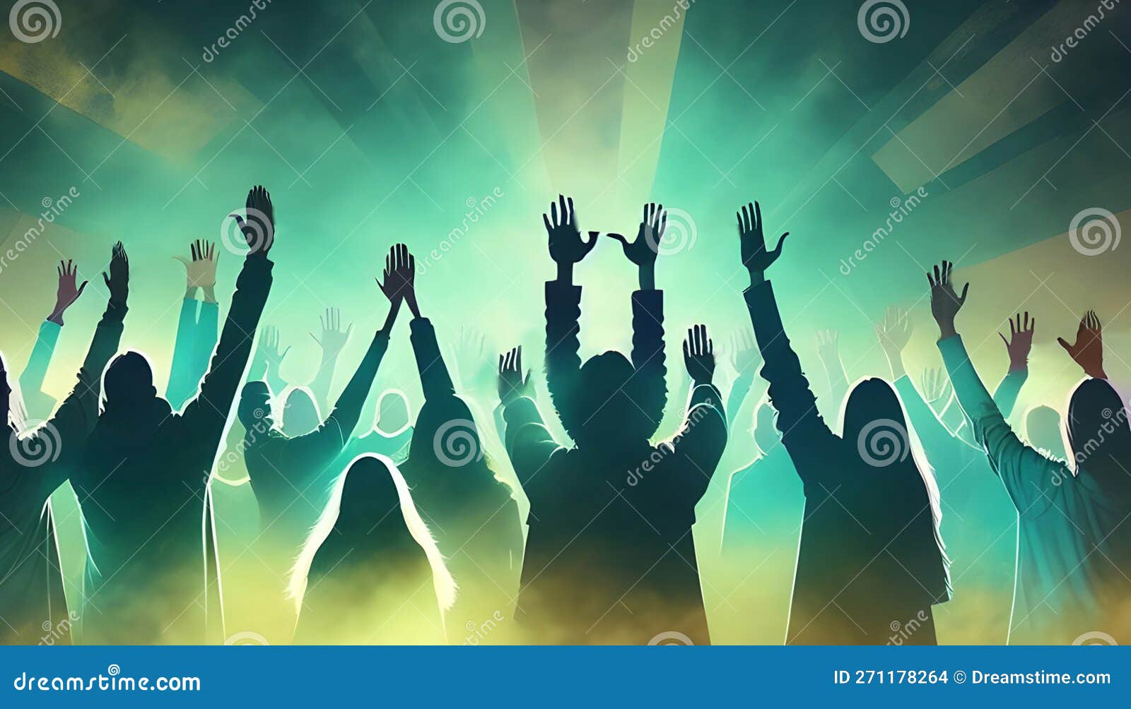 Image of the a Vast Crowd of Hands, Illuminated by a Dreamy and Foggy ...