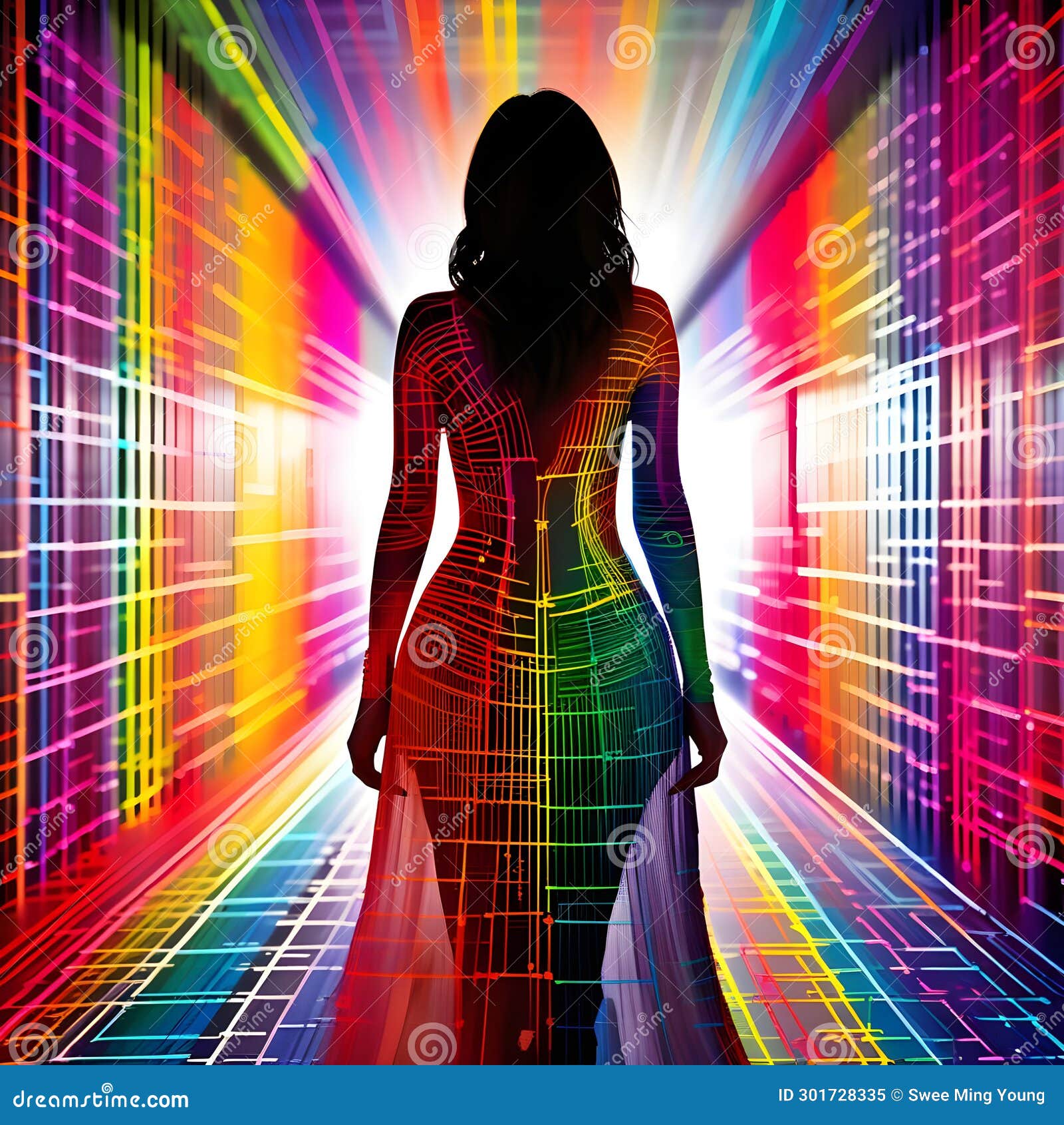 Image of a Vibrant Cascade of Colorful Binary Matrix Code, Forming the ...