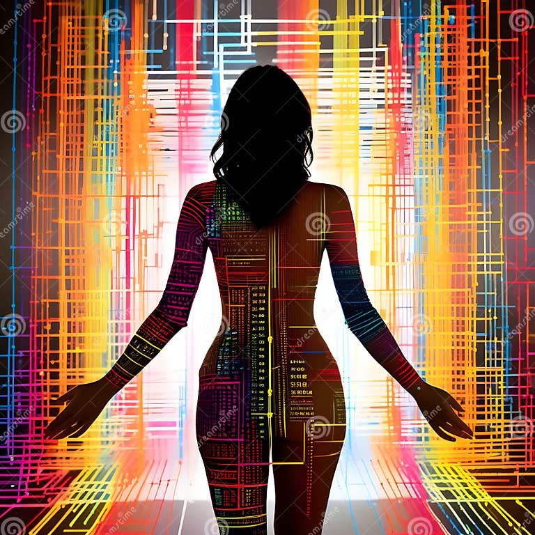 Image of a Vibrant Cascade of Colorful Binary Matrix Code, Forming the ...