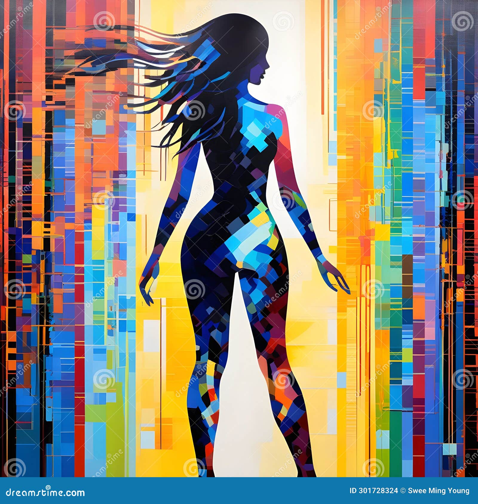 Image of a Vibrant Cascade of Colorful Binary Matrix Code, Forming the ...