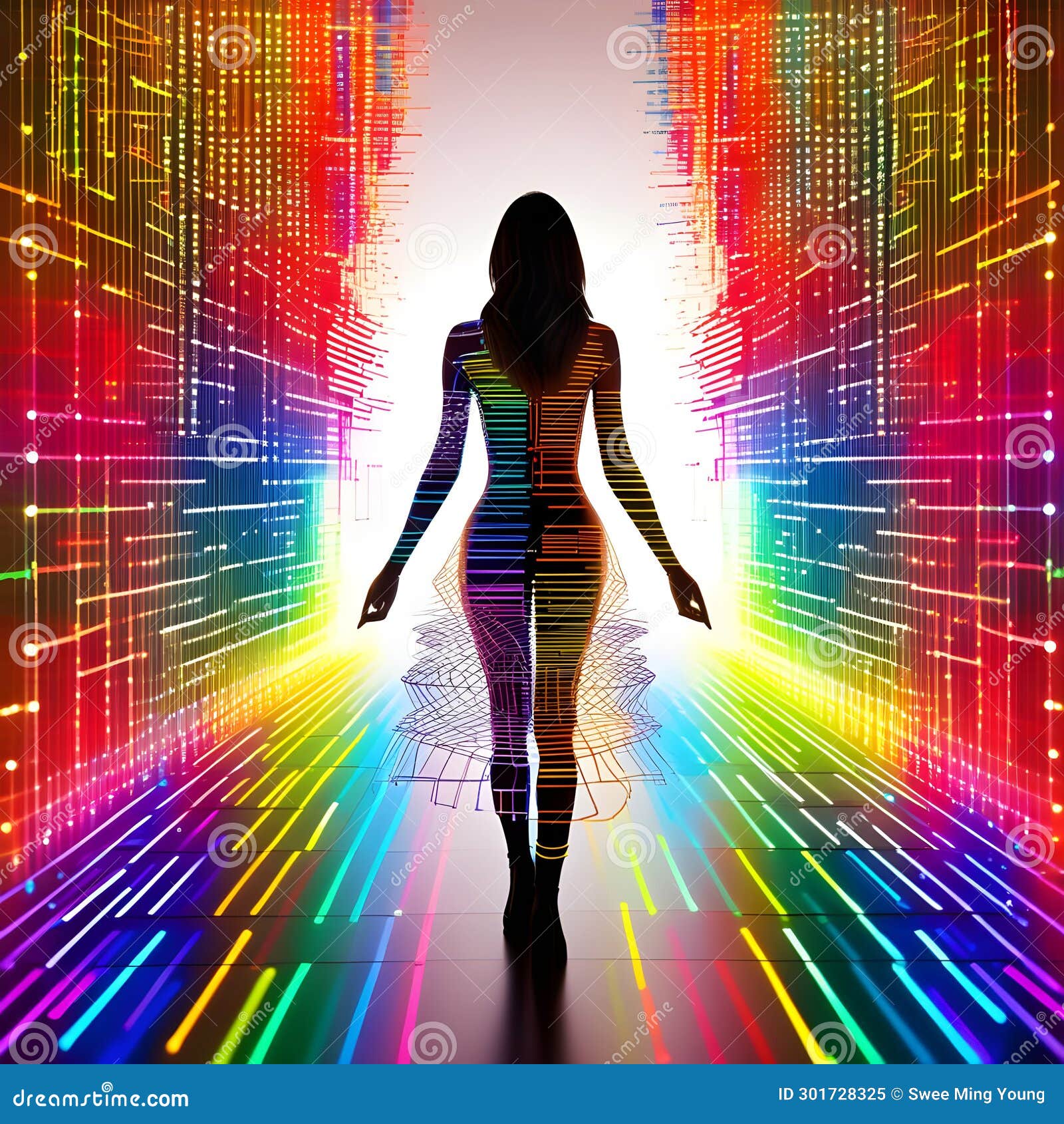 Image of a Vibrant Cascade of Colorful Binary Matrix Code, Forming the ...