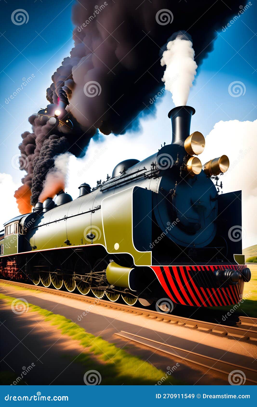 Image of the Vintage Train Chugging Along the Tracks Releasing Its ...