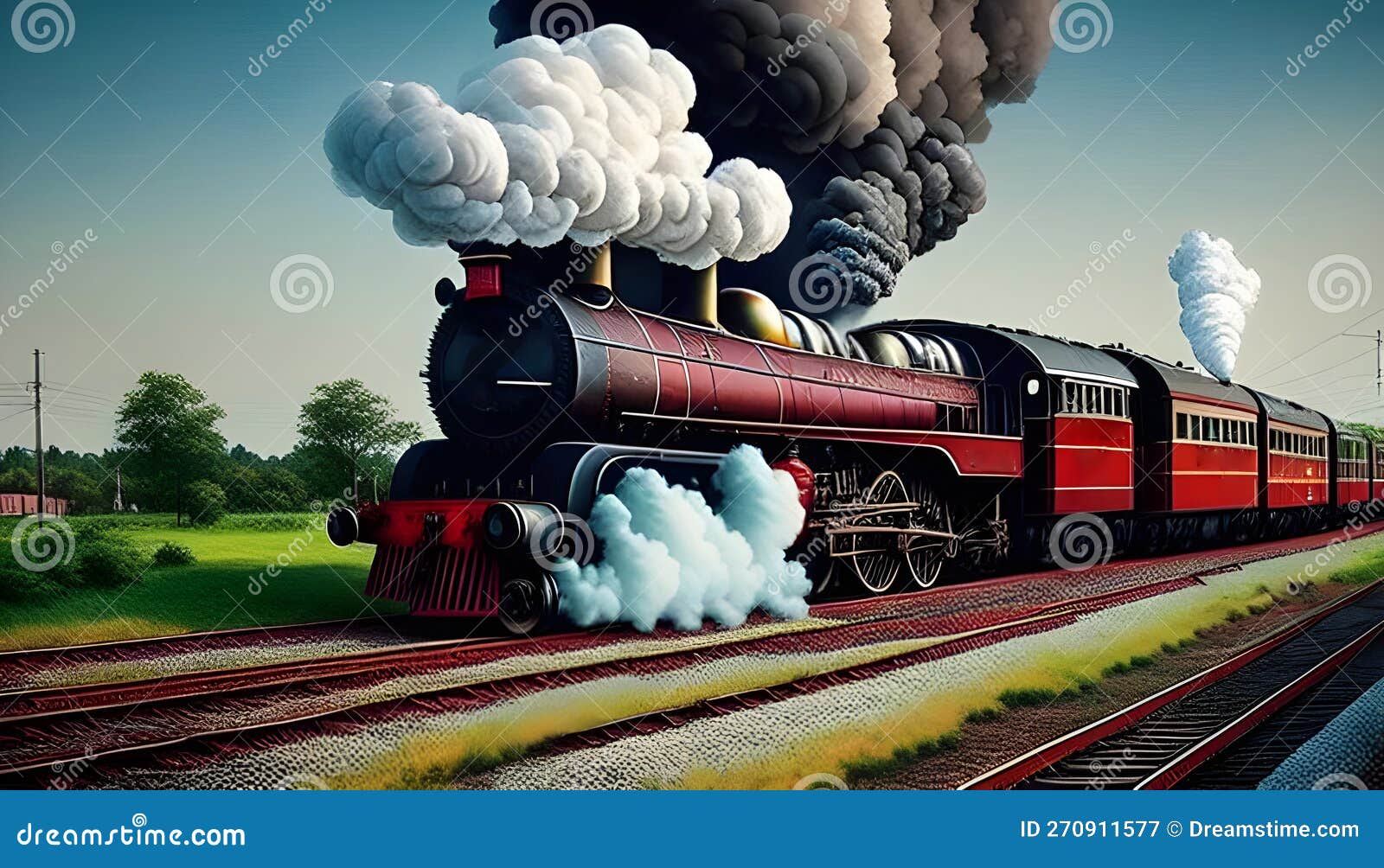 Image of the Vintage Train Chugging Along the Tracks Releasing Its ...