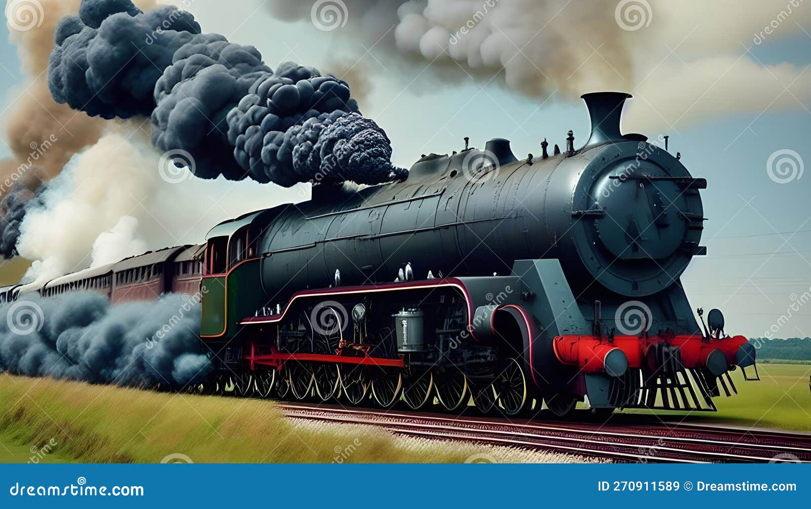 Image of the Vintage Train Chugging Along the Tracks Releasing Its ...